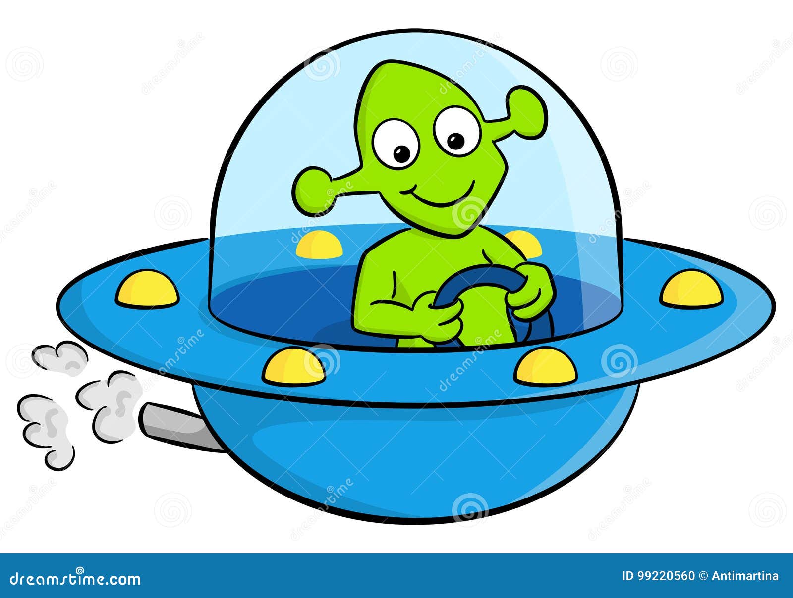 Ufo Flying Spaceship Isolated On White Cartoon Style. Alien Transport ...