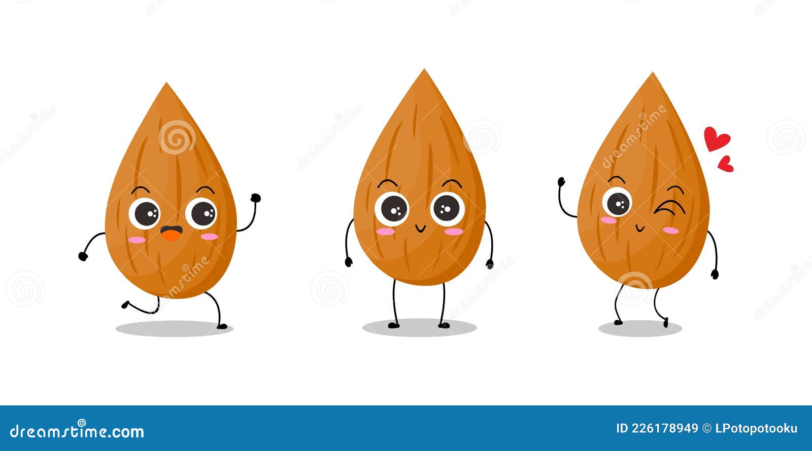 Vector Illustration of Almond Character with Cute Expression, Funny ...