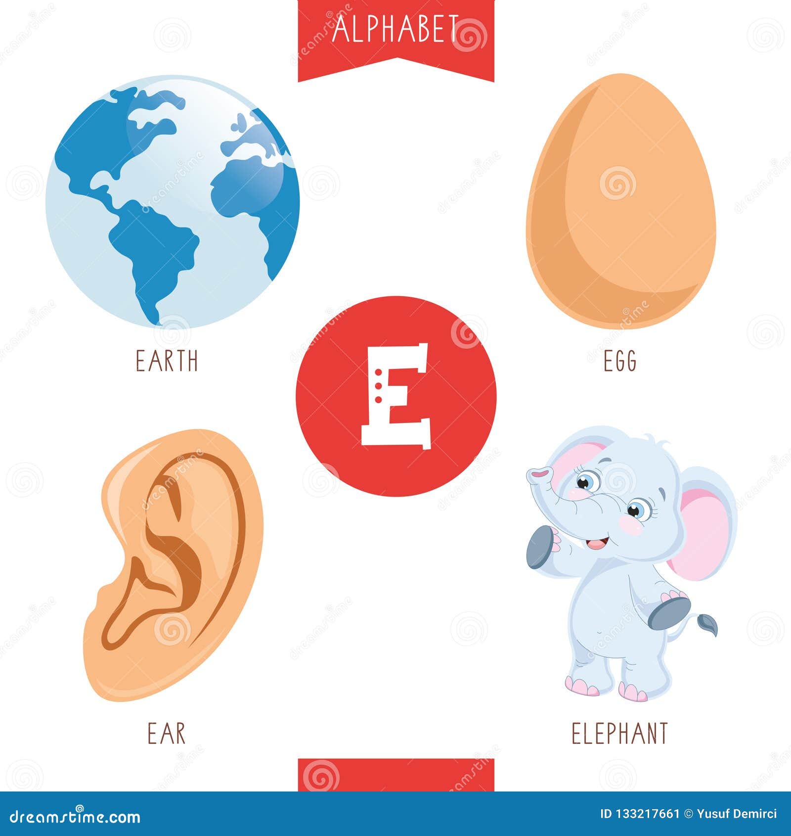 Vector Illustration of Alphabet Letter E and Pictures Stock Vector ...