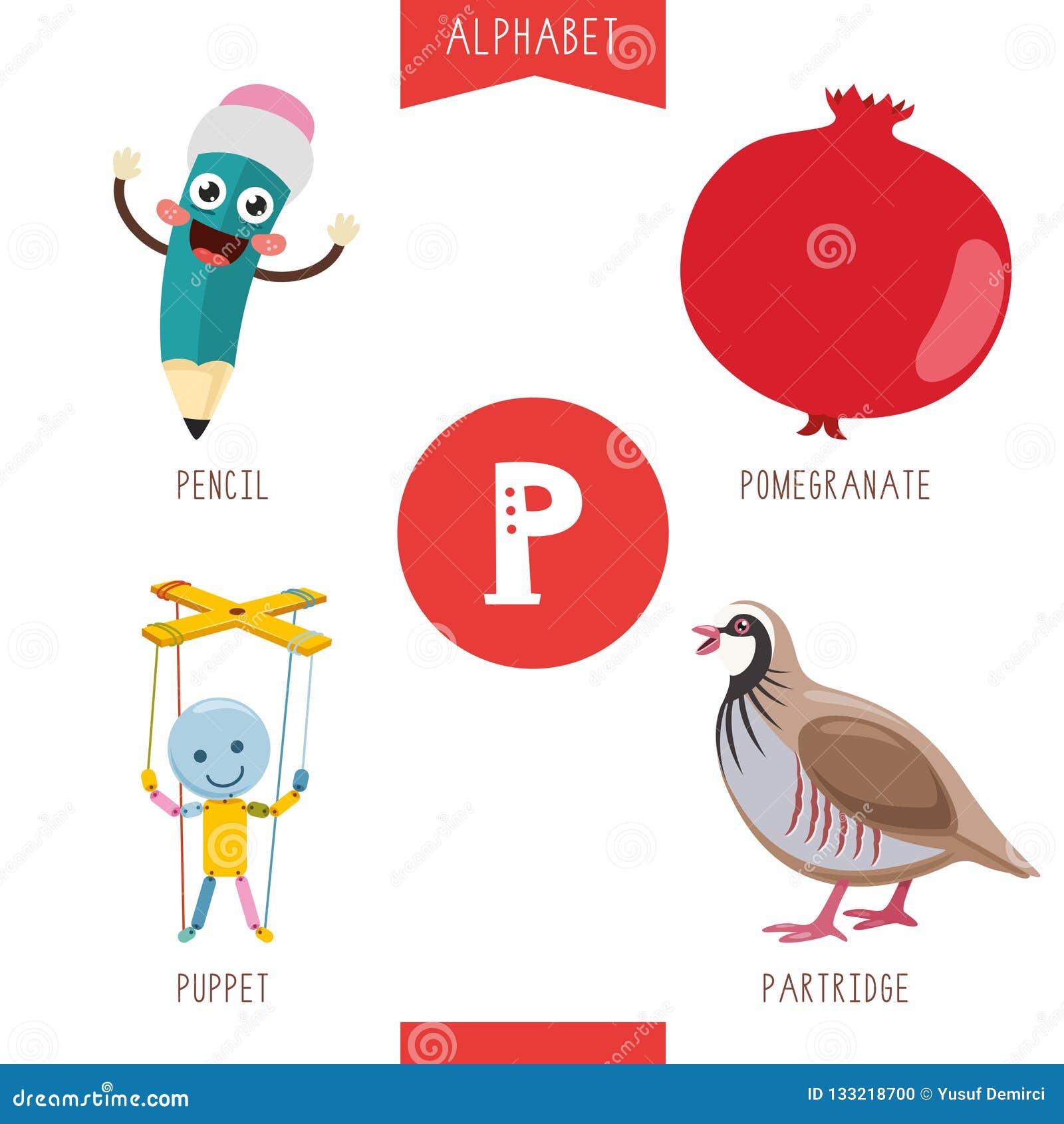 Vector Illustration of Alphabet Letter P and Pictures Stock Vector ...