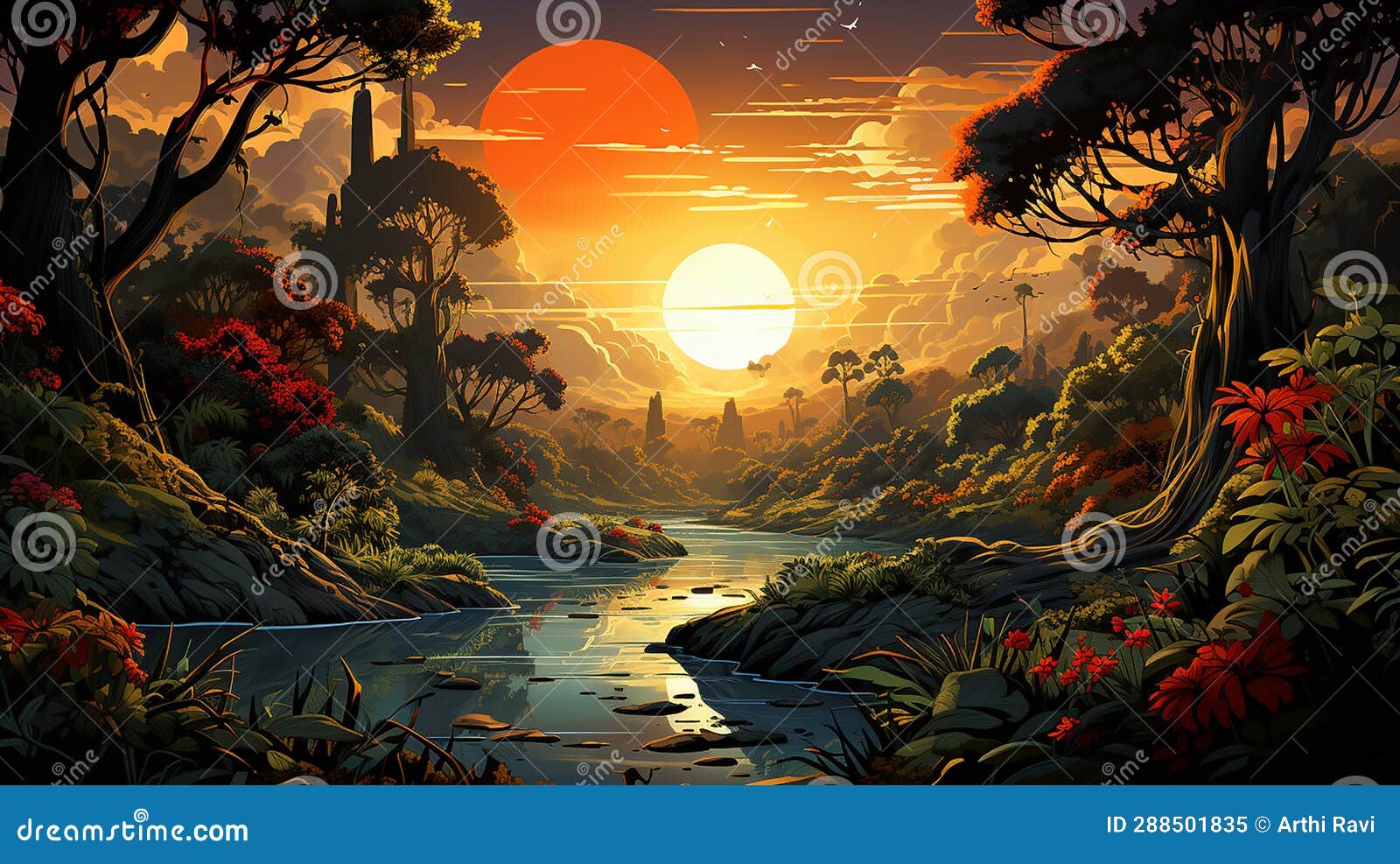 Vector Illustration of Amazon Jungle Stock Illustration - Illustration ...