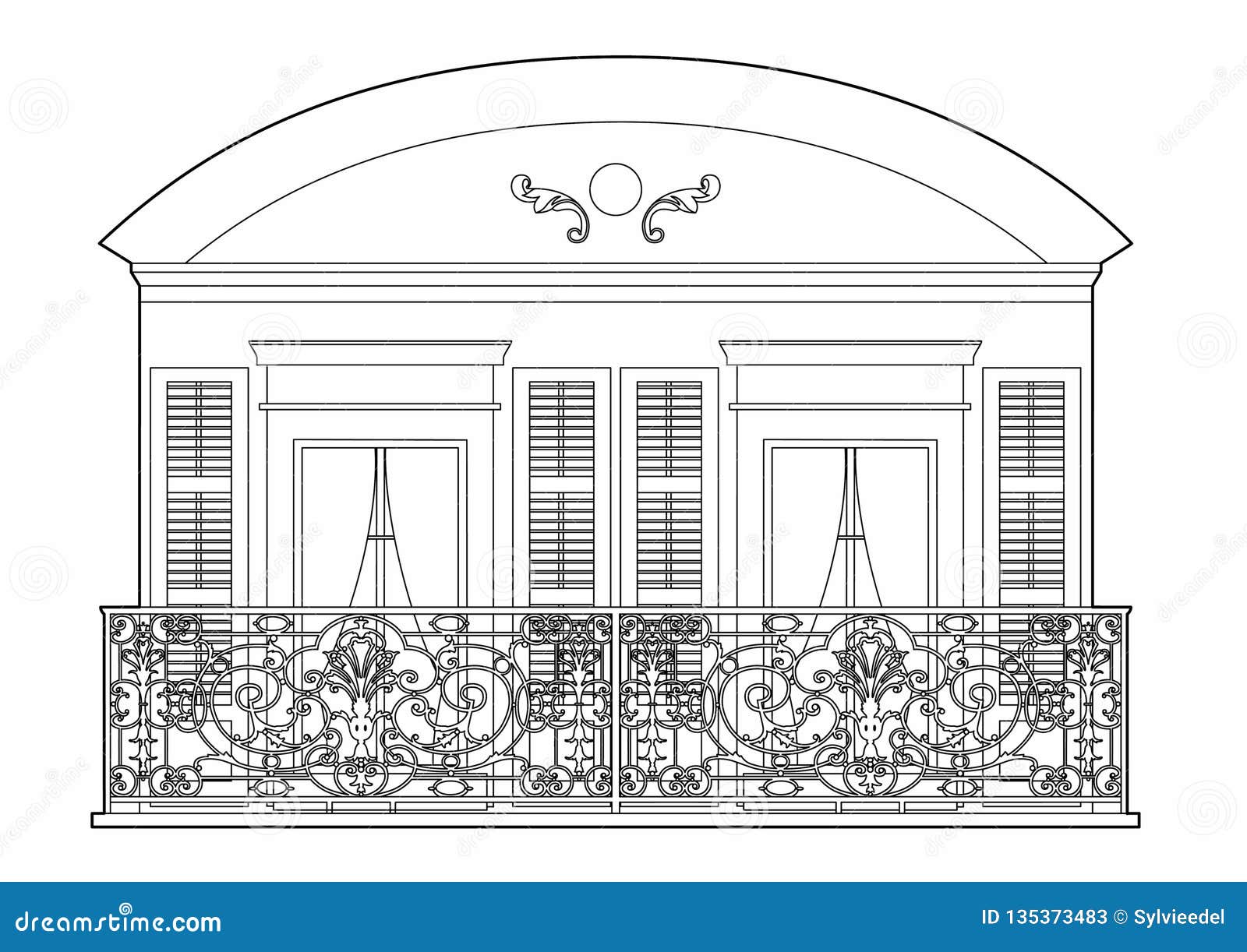 Drawing of a Balcony with Two Windows Stock Vector - Illustration of ...