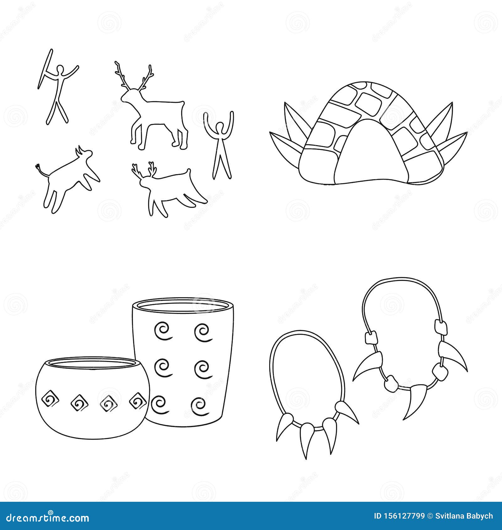 Vector Illustration of Ancient and Primitive Icon. Set of Ancient and ...