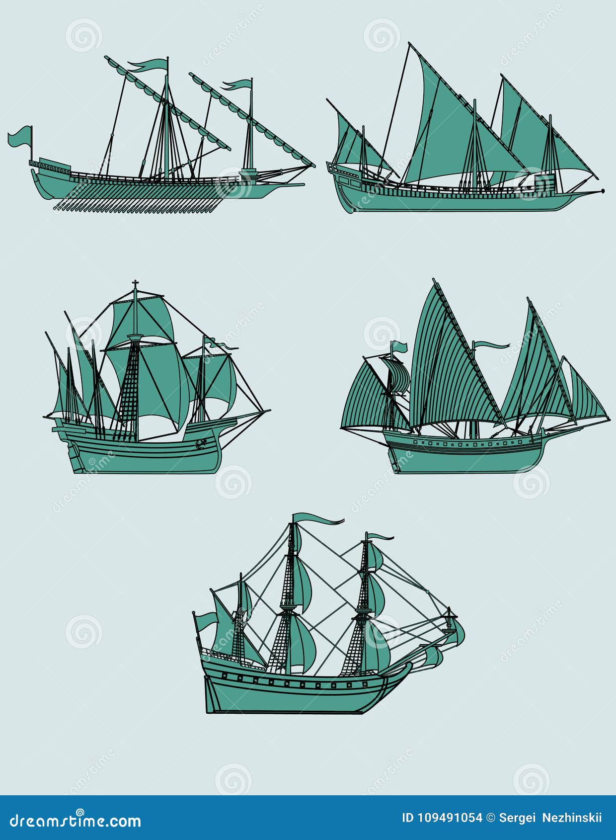 Ancient Map With Ships And Compass Vector Illustration | CartoonDealer ...