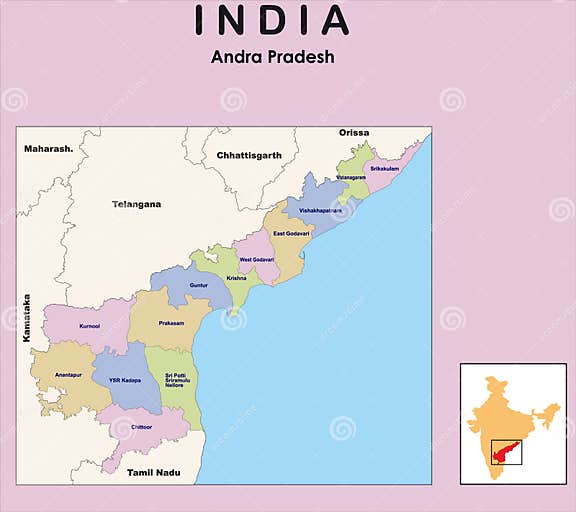 Vector Illustration of Andhra Pradesh District Map with Border in ...