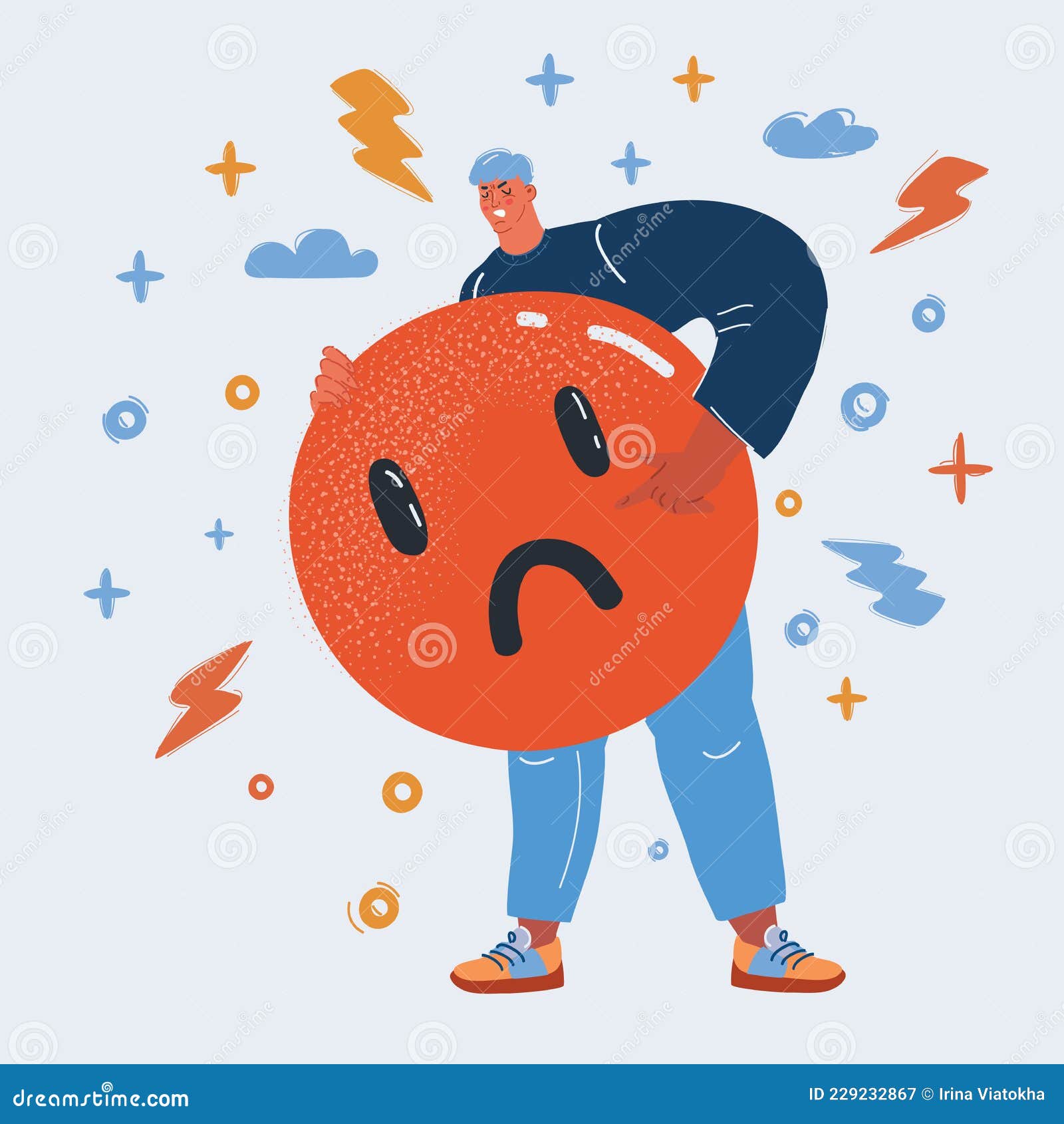 Vector Illustration of Angry Man Hold Dislike Icon. Stock Vector ...