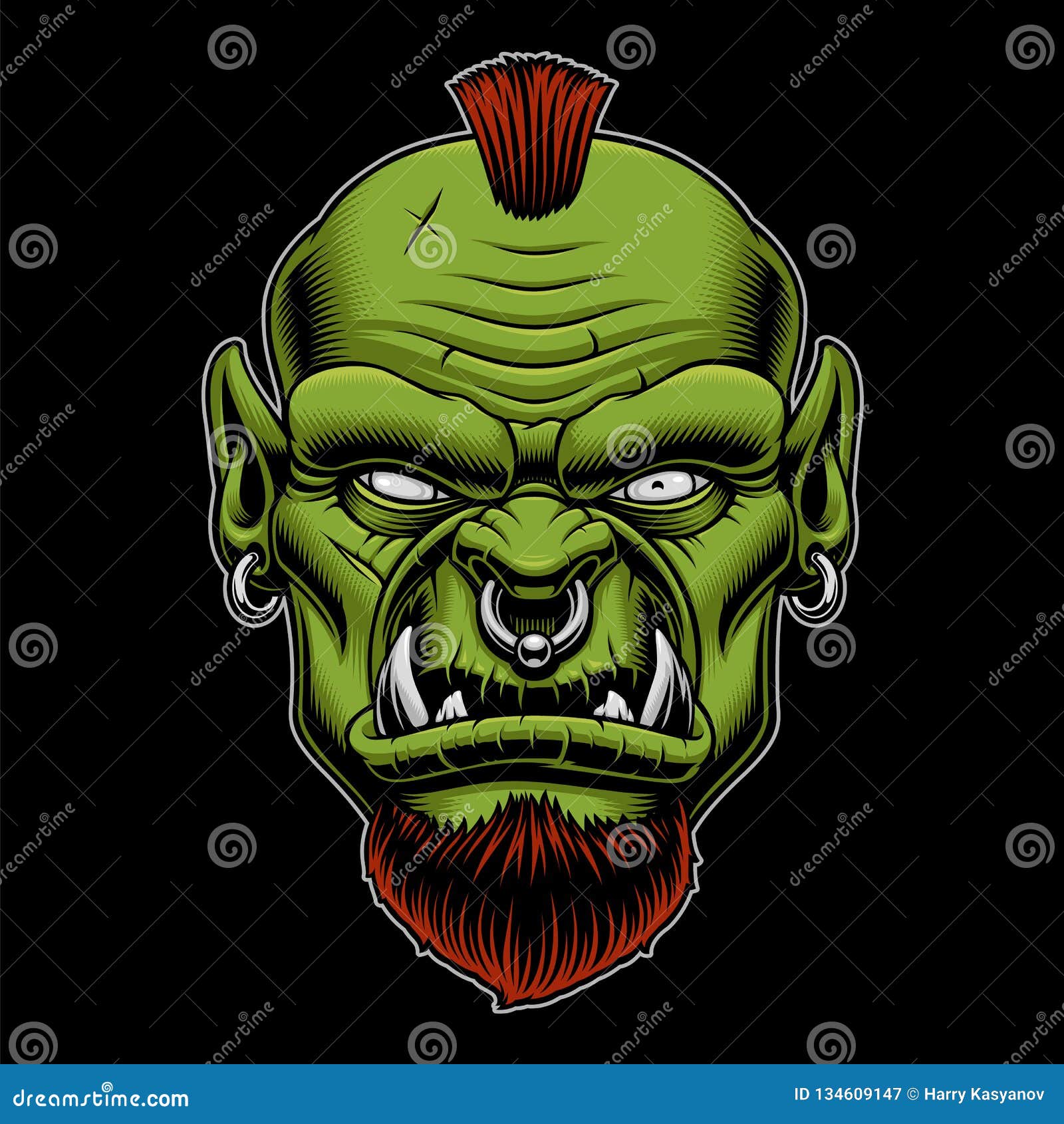 Vector Illustration of an Angry Orc on the Dark Background. Stock ...