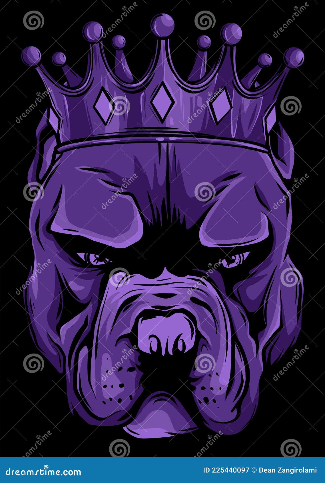 Vector Illustration Angry Pitbull Head with Crown Stock Vector ...