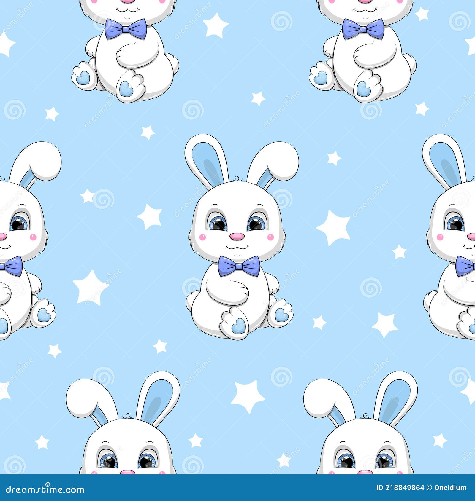 Seamless Pattern with Cute Cartoon Rabbit in a Bow Tie. Stock Vector ...