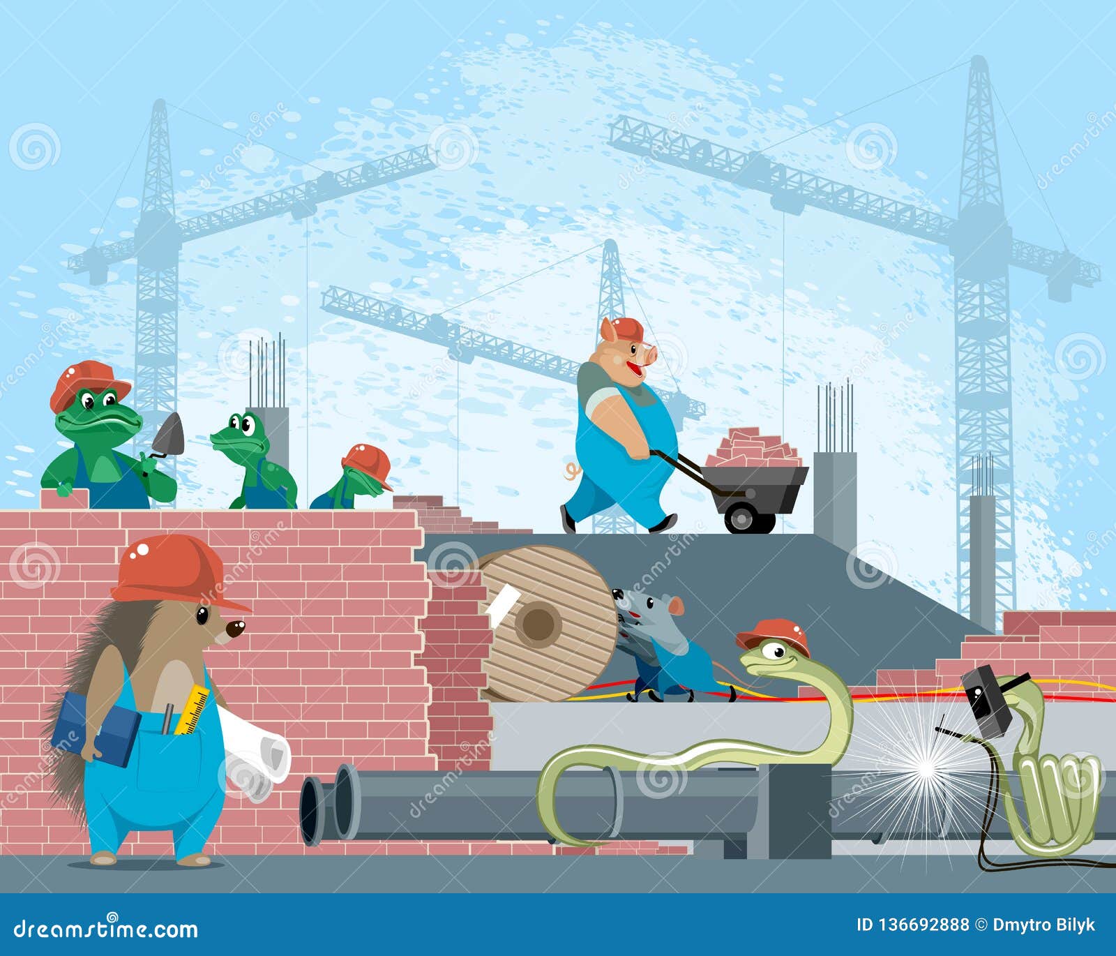 Animals on a Construction Site Stock Vector - Illustration of mouse ...