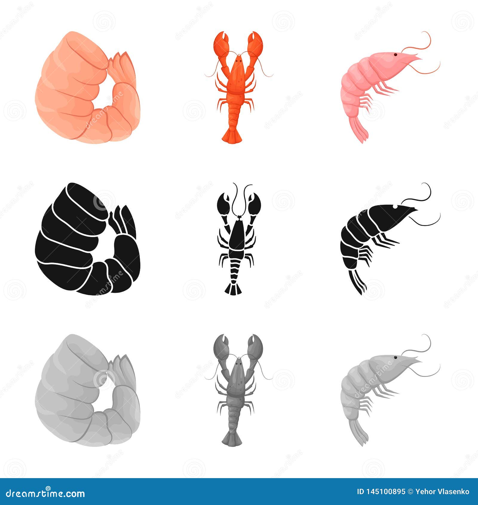Vector Illustration of Appetizer and Ocean Icon. Collection of ...