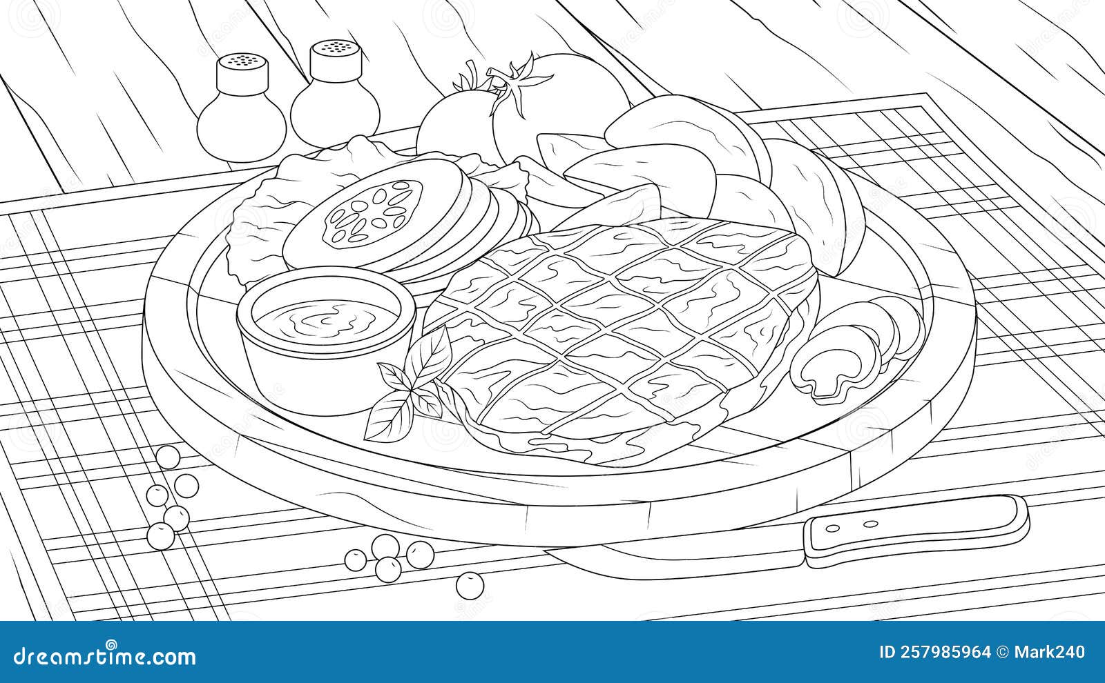 Vector Illustration, Appetizing Dish of Steak with Vegetables Stock ...