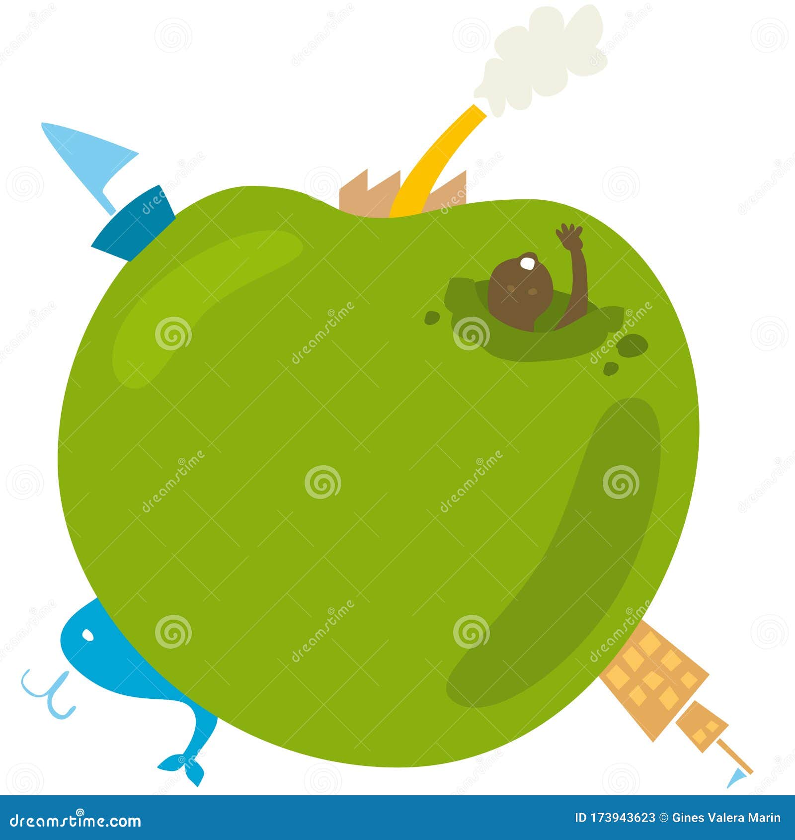 Vector Illustration of an Apple As the World. Stock Vector ...