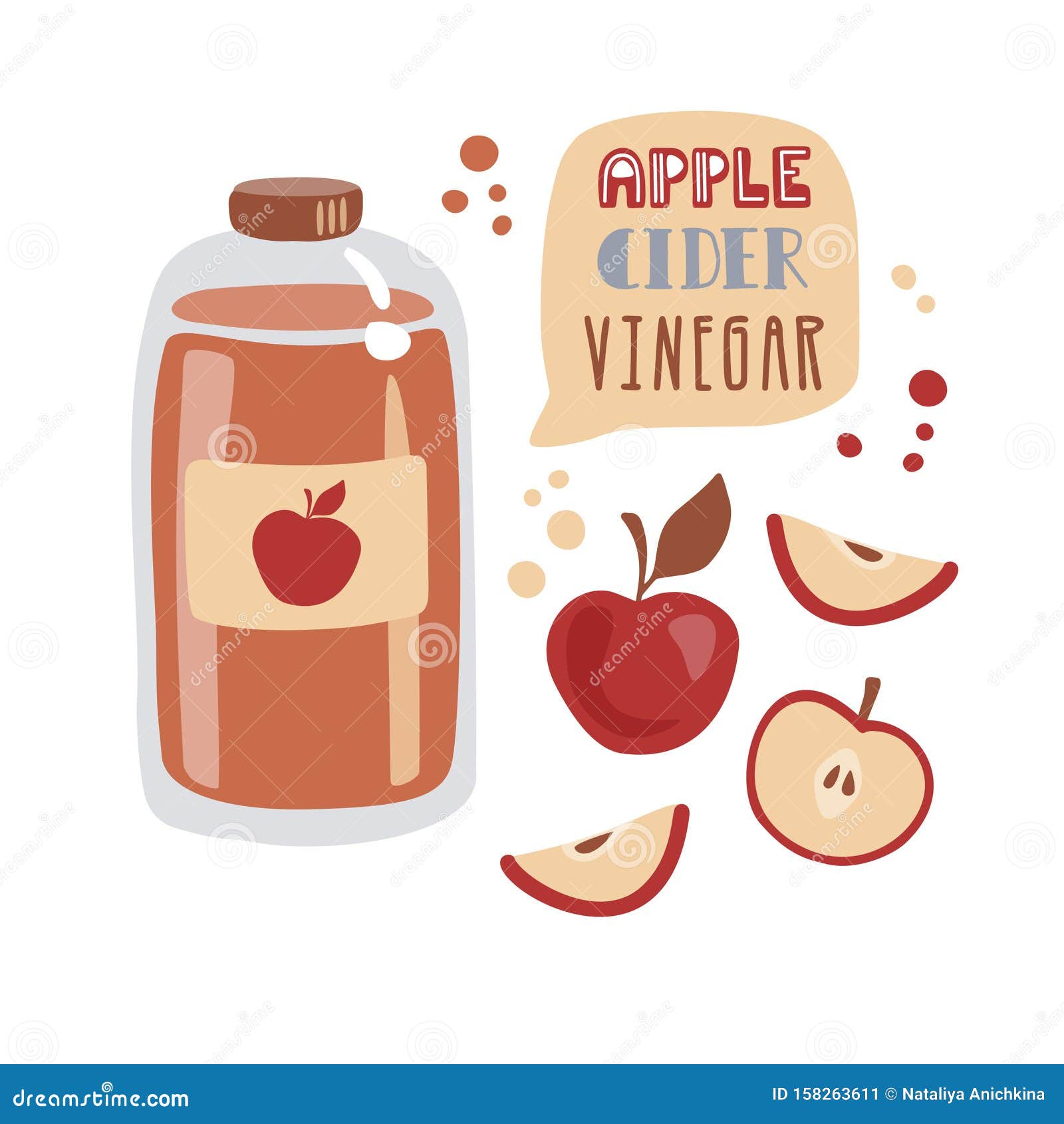 Vector Illustration Apple Cider Vinegar in Trendy Flat Style. Stock ... Vector Illustration Apple Cider Vinegar in Trendy Flat Style. Stock ...