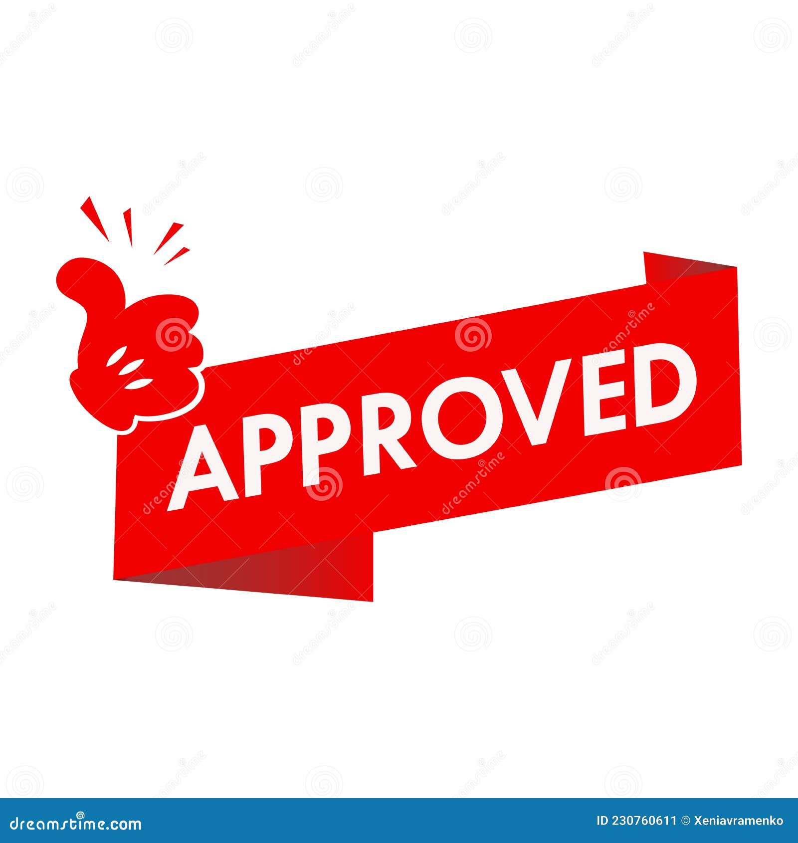Vector Illustration Approved Label Flag with Thumbs Up Icon. Stock ...