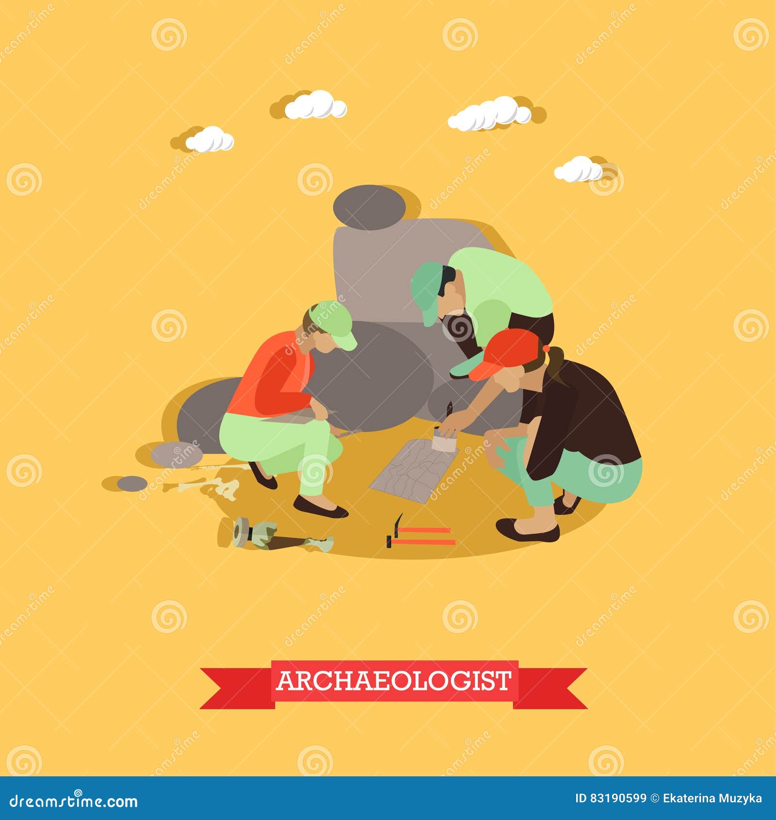 Vector Illustration of Archaeologists in Egypt in Flat Style Stock ...