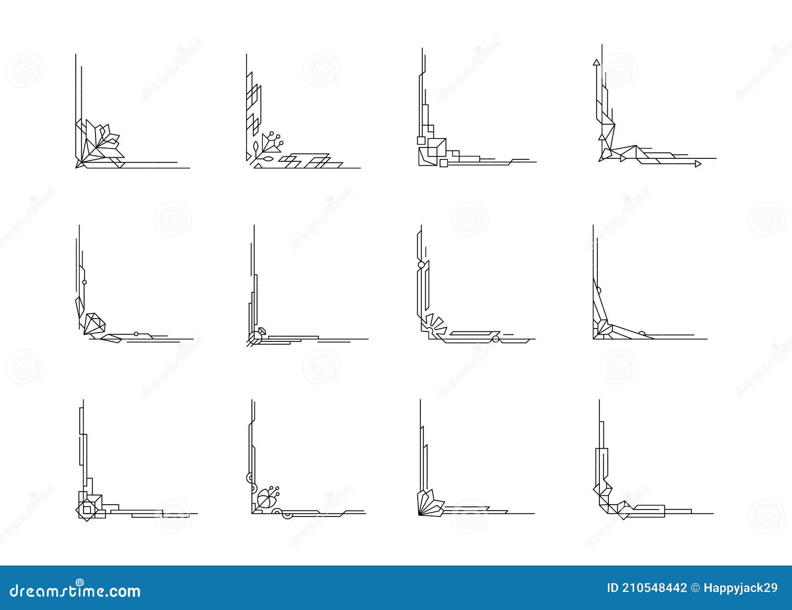 Vector Illustration Art Deco Corner Set. Retro Geometric Thin Line ...