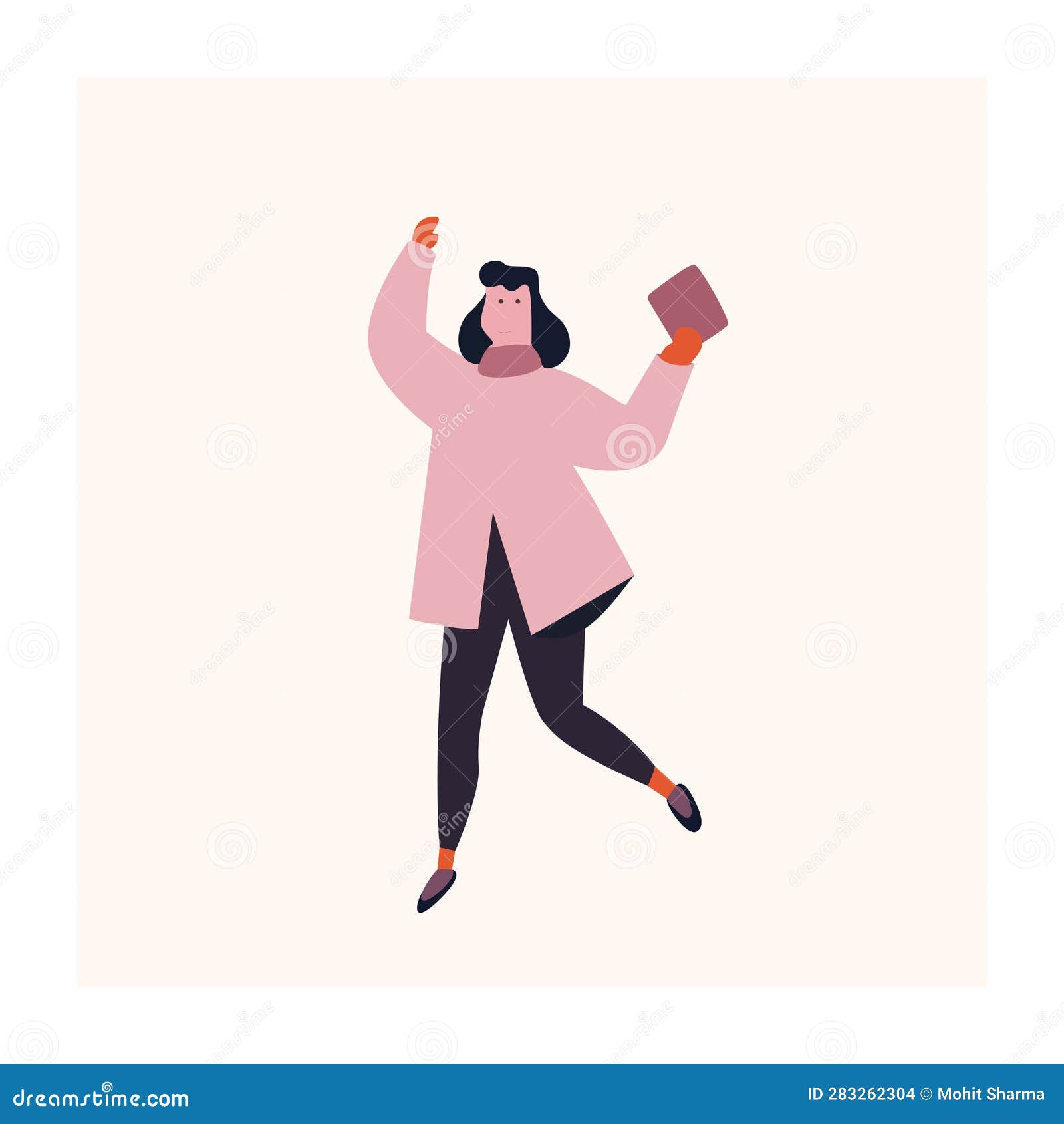Vector Illustration Artwork Woman Smiling and Dancing. Stock ...