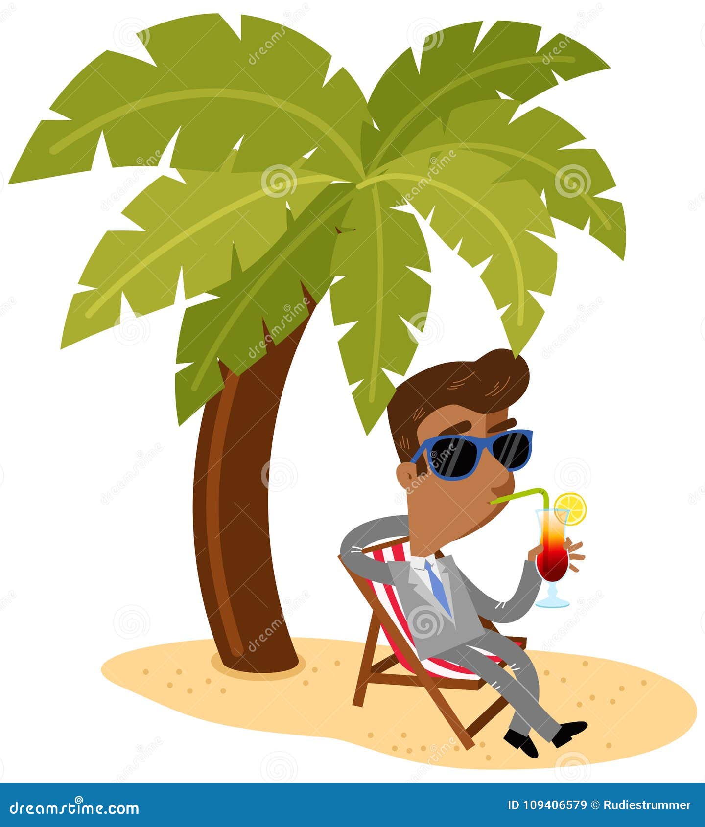 Vector Illustration Of An Asian Cartoon Businessman Sipping A Cocktail