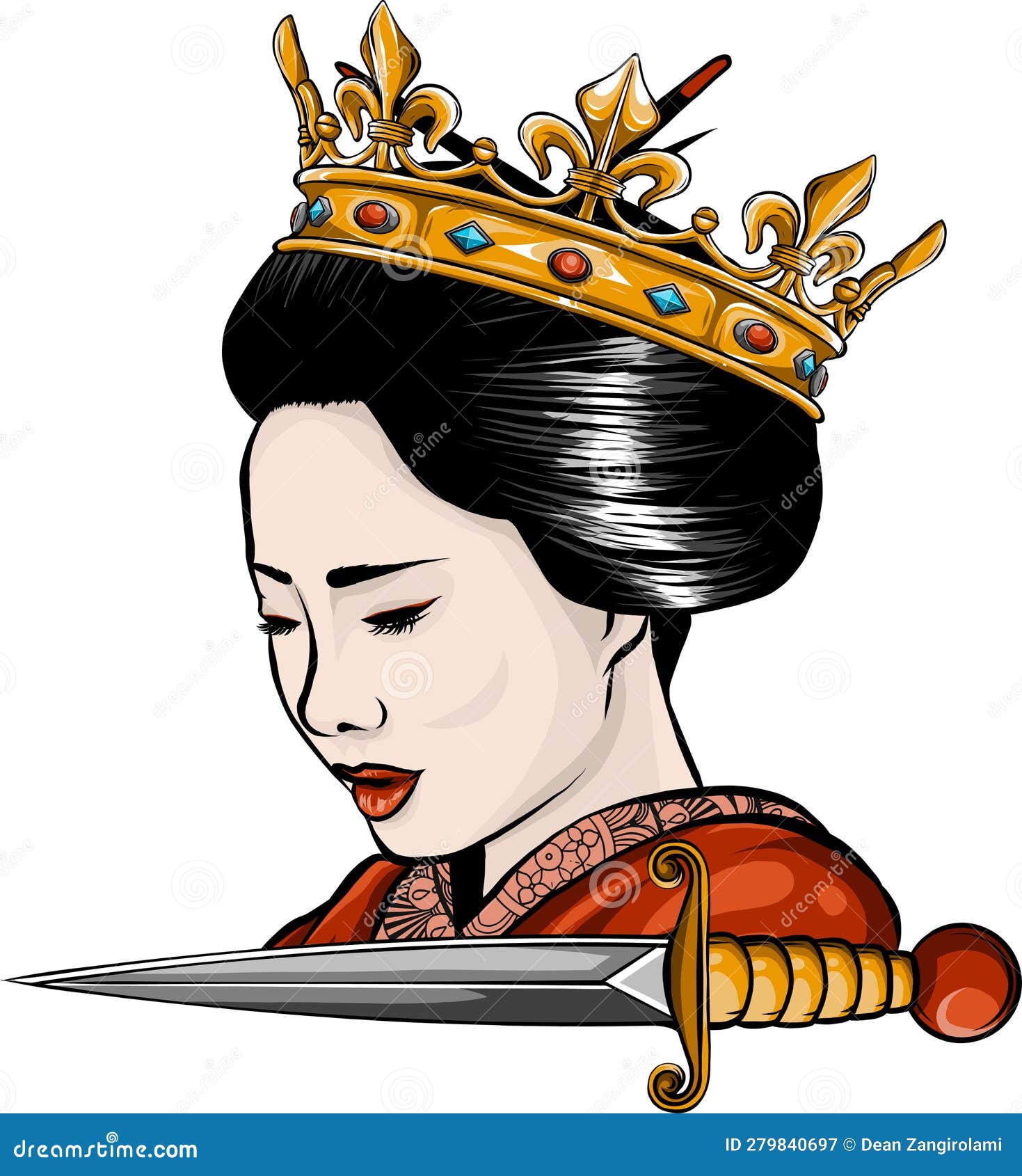 Vector Illustration of Asian Queen with a Crown Stock Vector ...