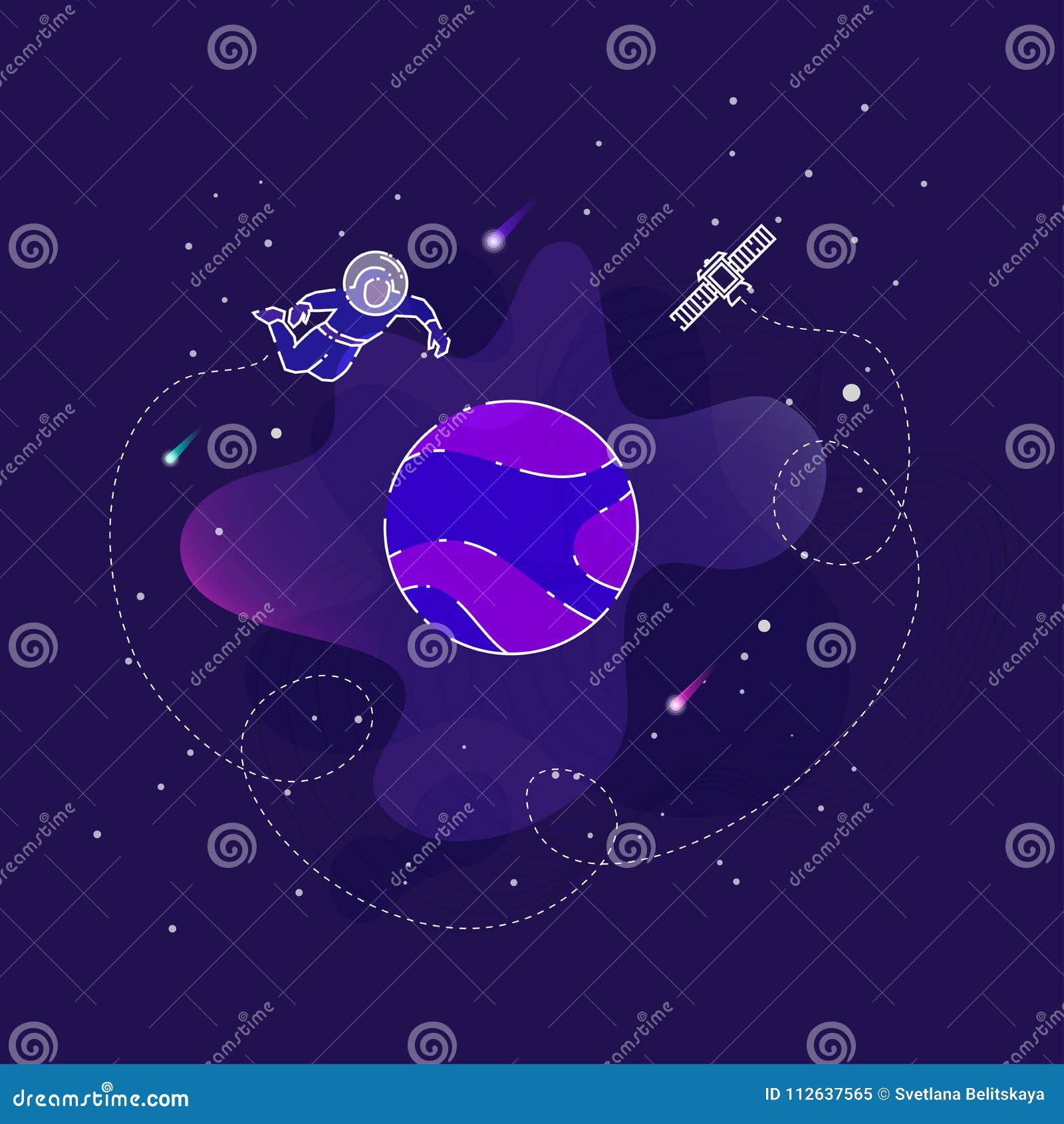 Open space scene e stock vector. Illustration of cosmonaut - 112637565