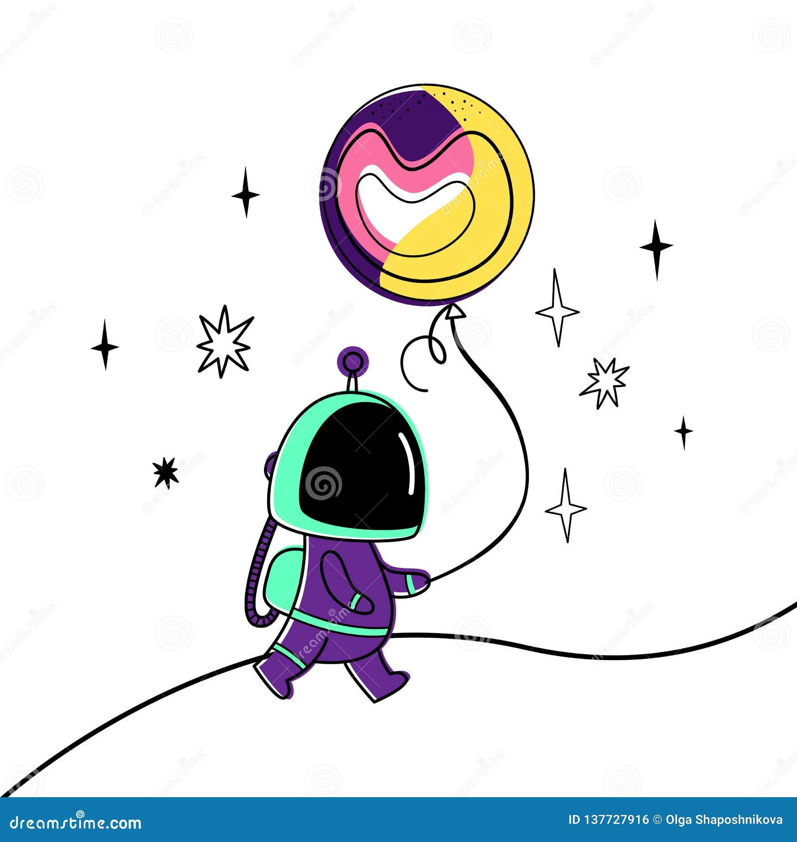 Vector Illustration of an Astronaut and a Planet. Balloon. Doodle Style ...