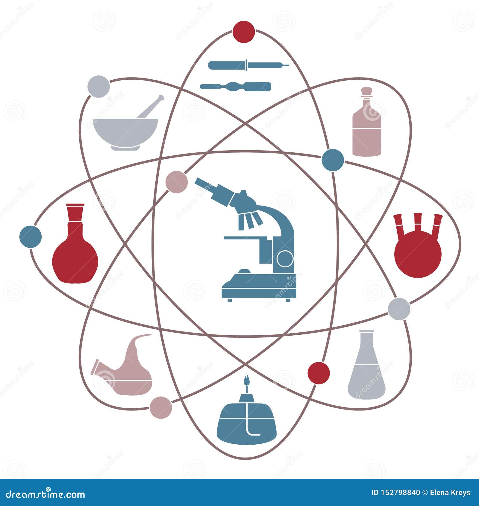 Vector Illustration with Atomic Structure and Glassware Flasks and ...