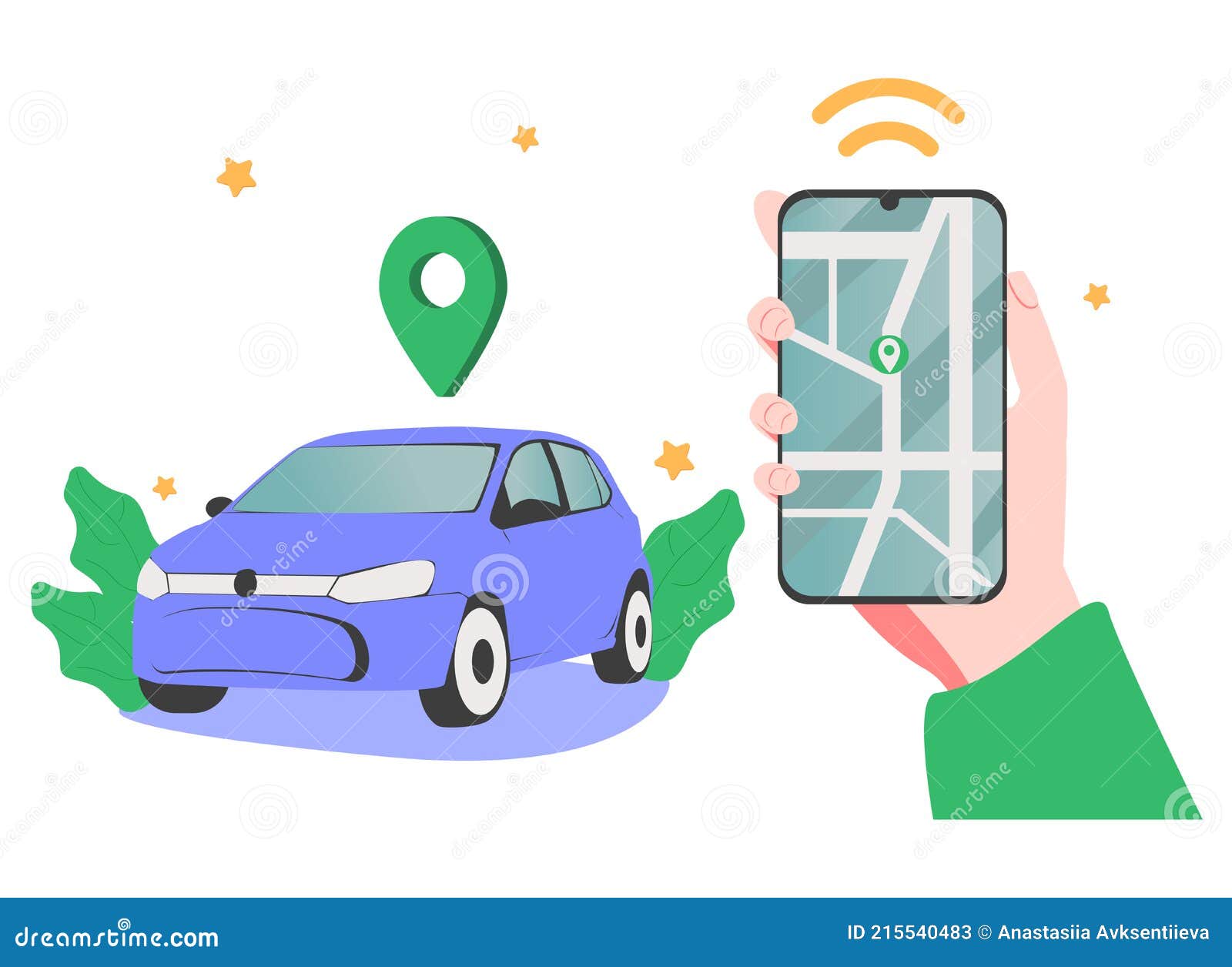 Vector Illustration of Autonomous Wireless Parking Remote Connected Car ...