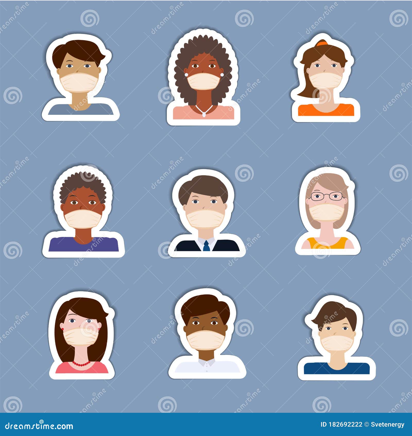 Vector Illustration of Avatars of People Isolated on a Blue Background ...