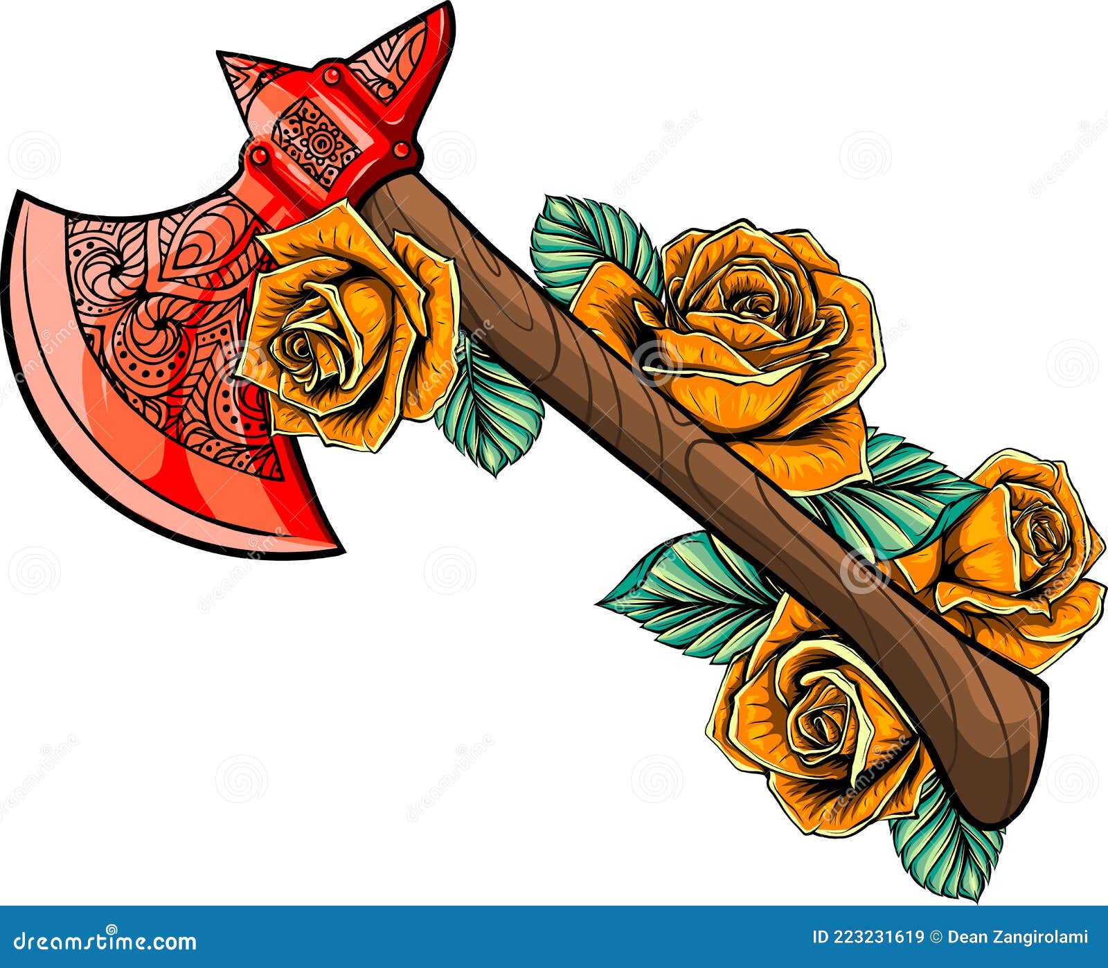 Vector Illustration of Axe with Roses Design Stock Vector ...