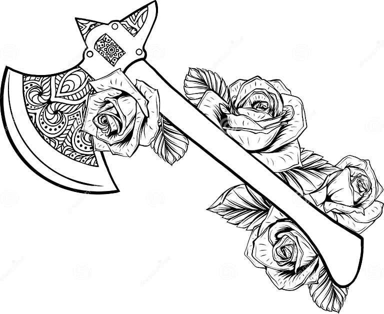 Vector Illustration of Axe with Roses Design Stock Vector ...