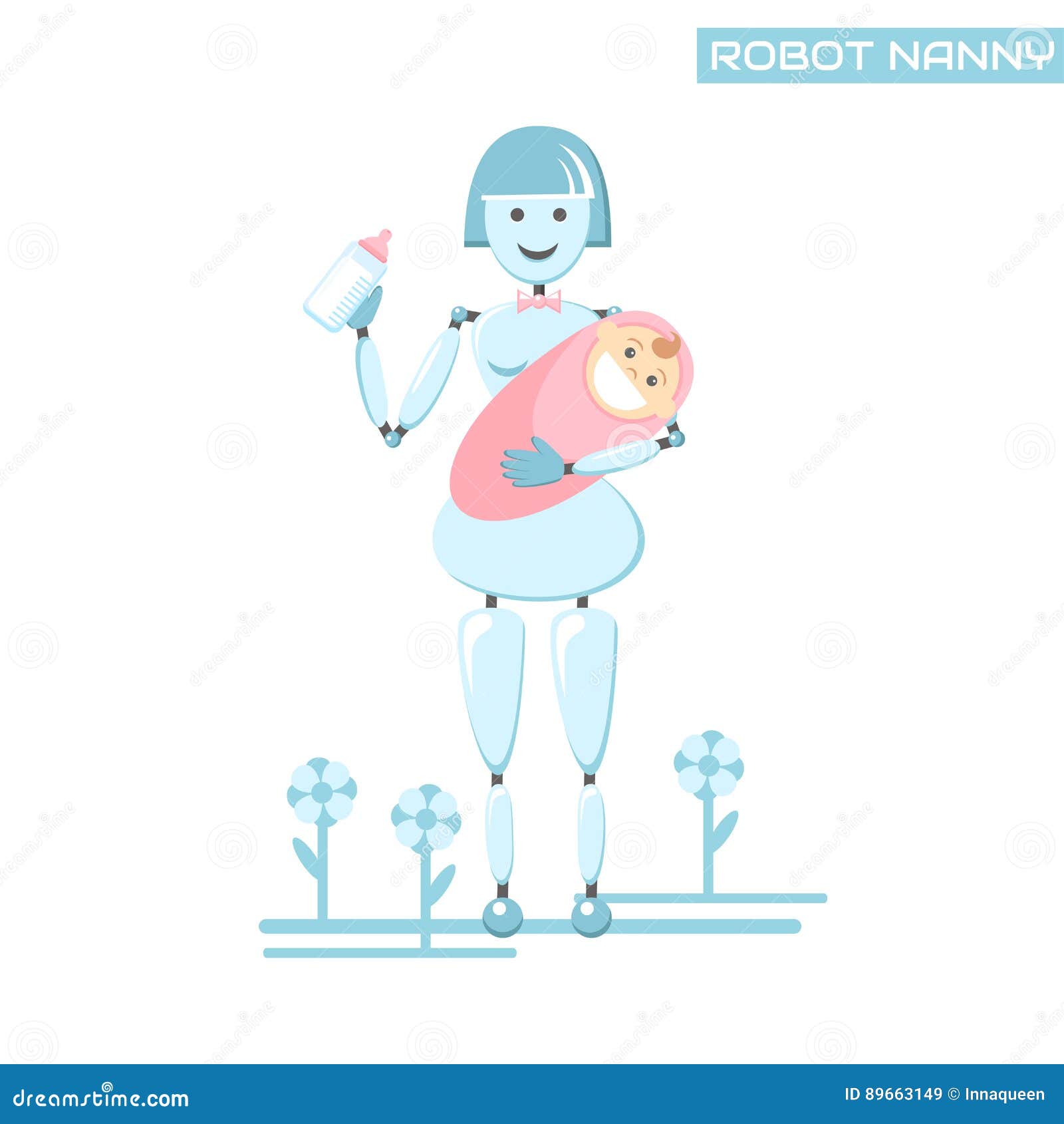 Vector Illustration with Baby and Bot in a Flat Style. Stock Vector ...