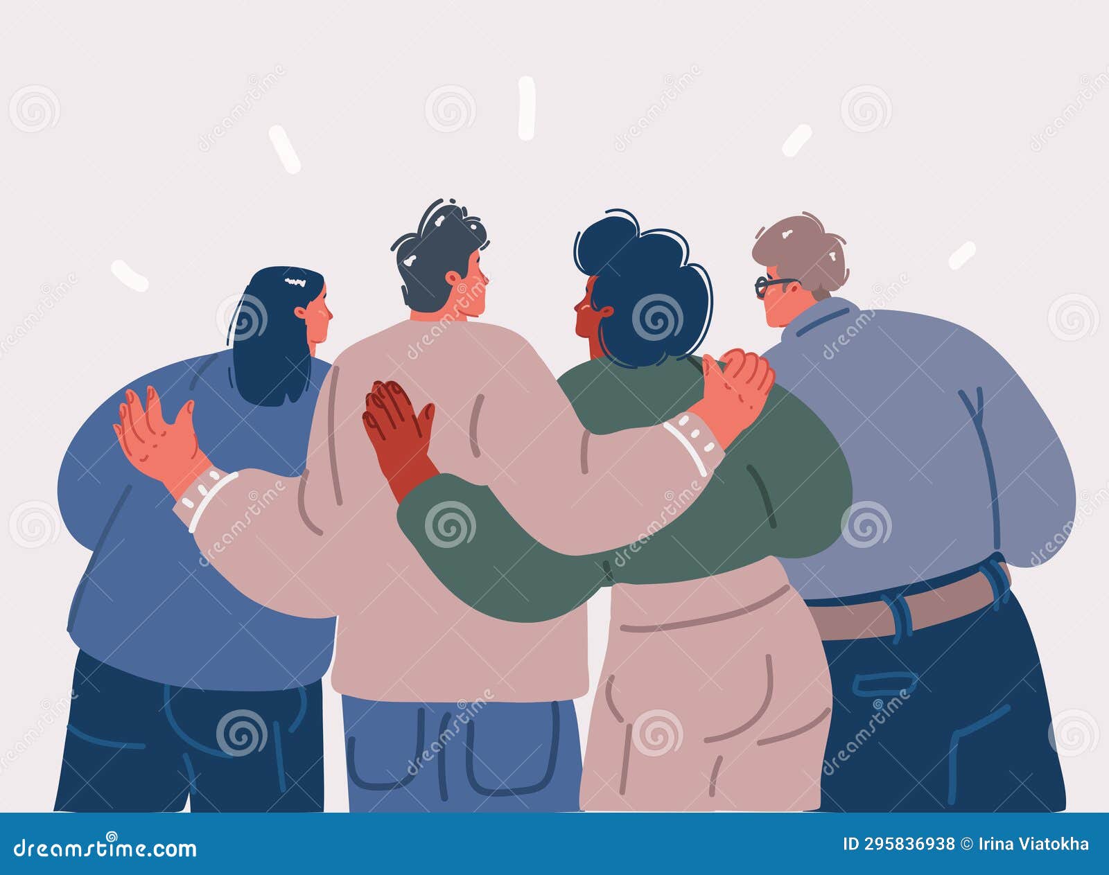Vector Illustration of Back View Friends Group. Hugging People Team ...