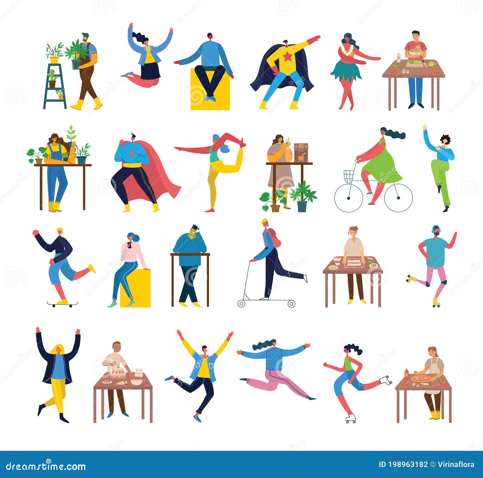 Vector Illustration Backgrounds in Flat Design of Group People Doing ...