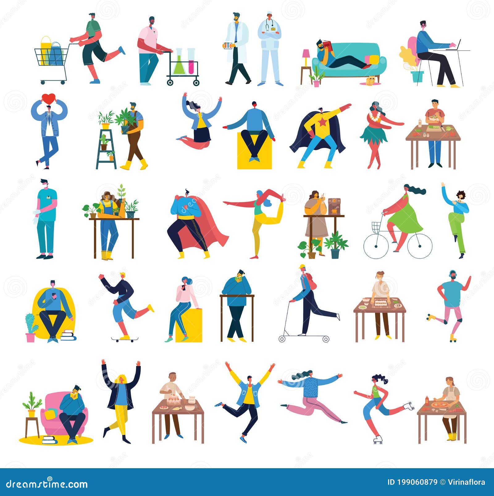 Vector Illustration Backgrounds in Flat Design of Group People Doing ...