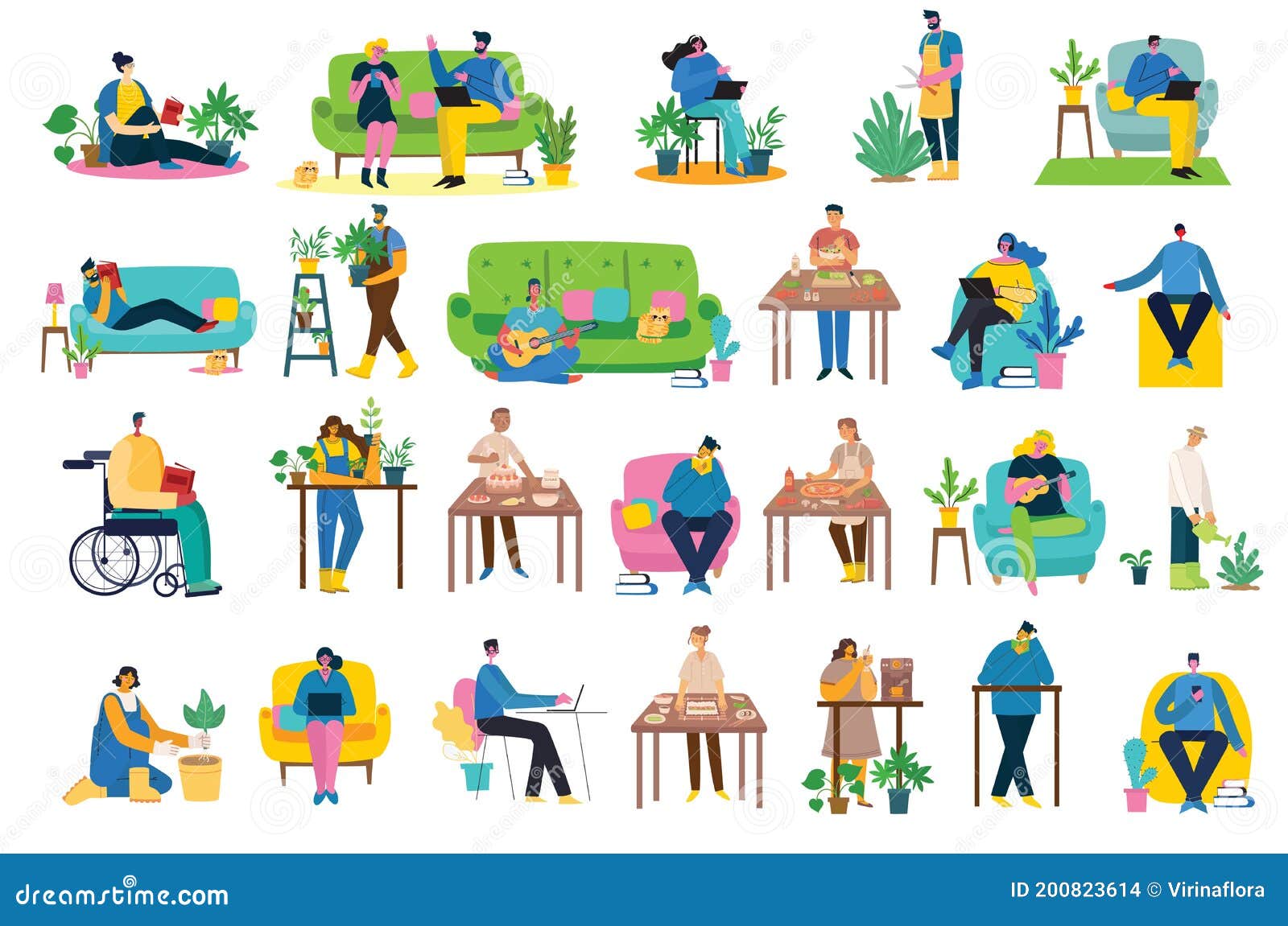 Vector Illustration Backgrounds in Flat Design of Group People Doing ...