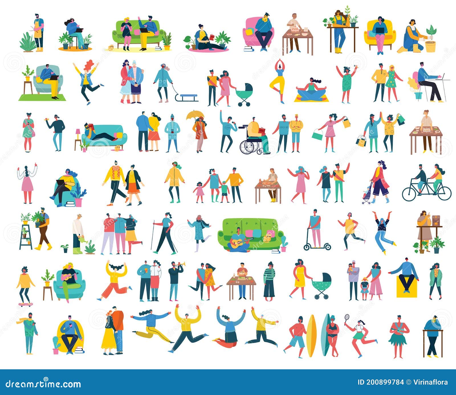 Vector Illustration Backgrounds in Flat Design of Group People Doing ...