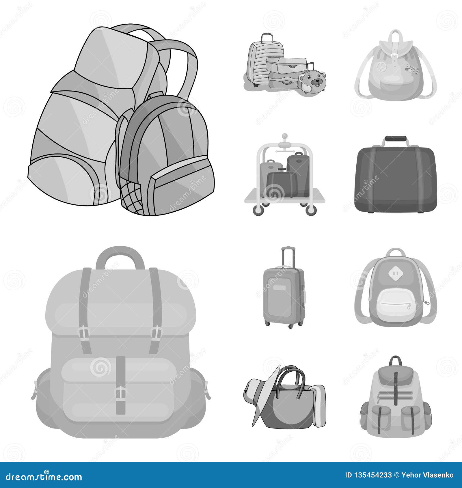 Vector Design of and Backpack Icon. Set of and Pack Stock Symbol for ...