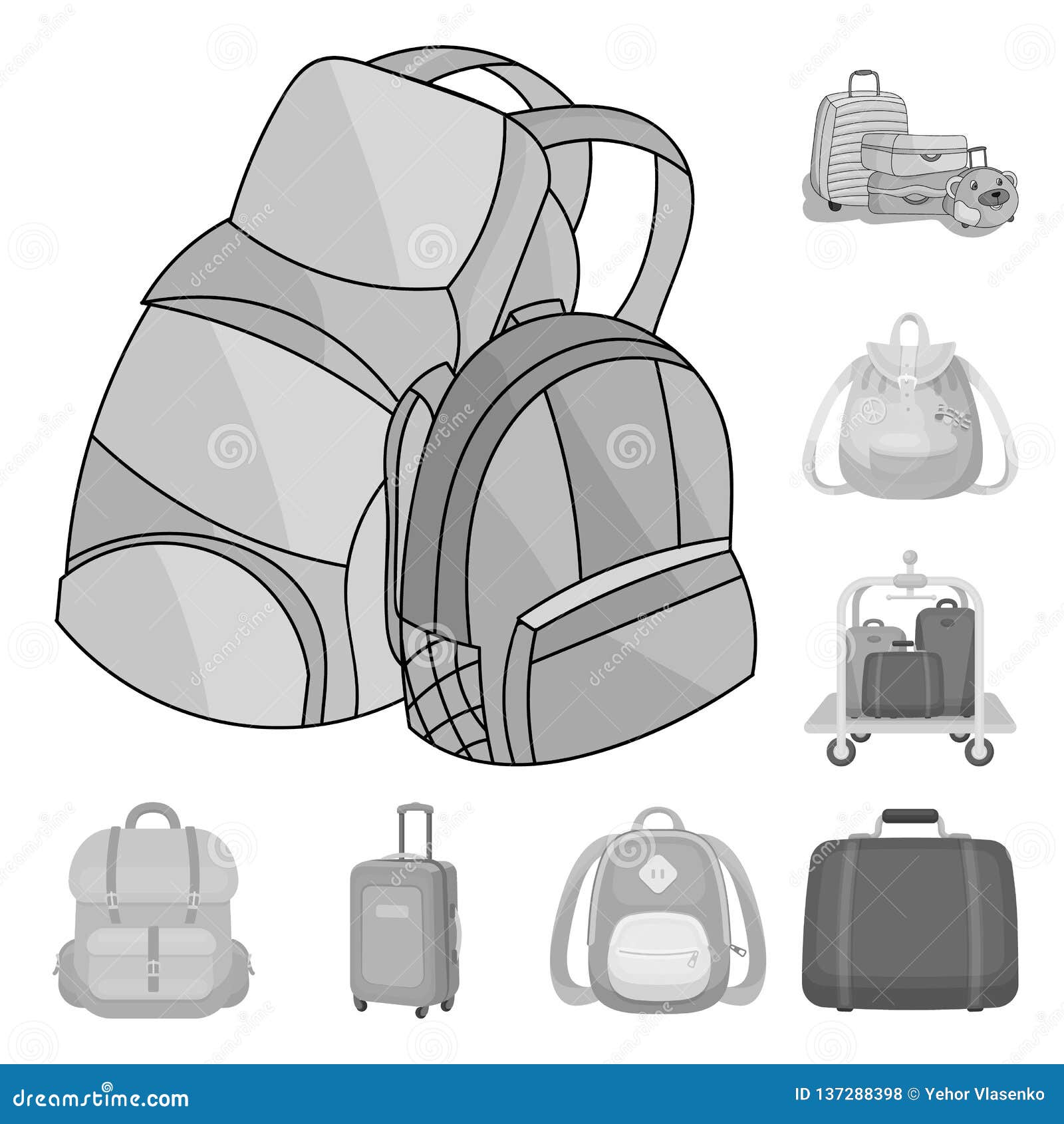 Vector Design of and Backpack Icon. Set of and Pack Stock Symbol for ...