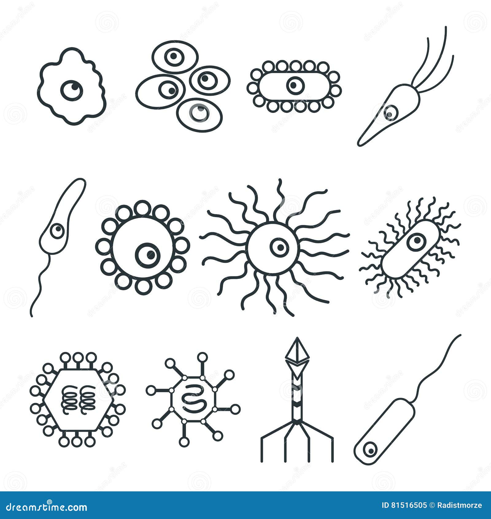 Vector Illustration of Bacteria and Viruses. Stock Vector ...