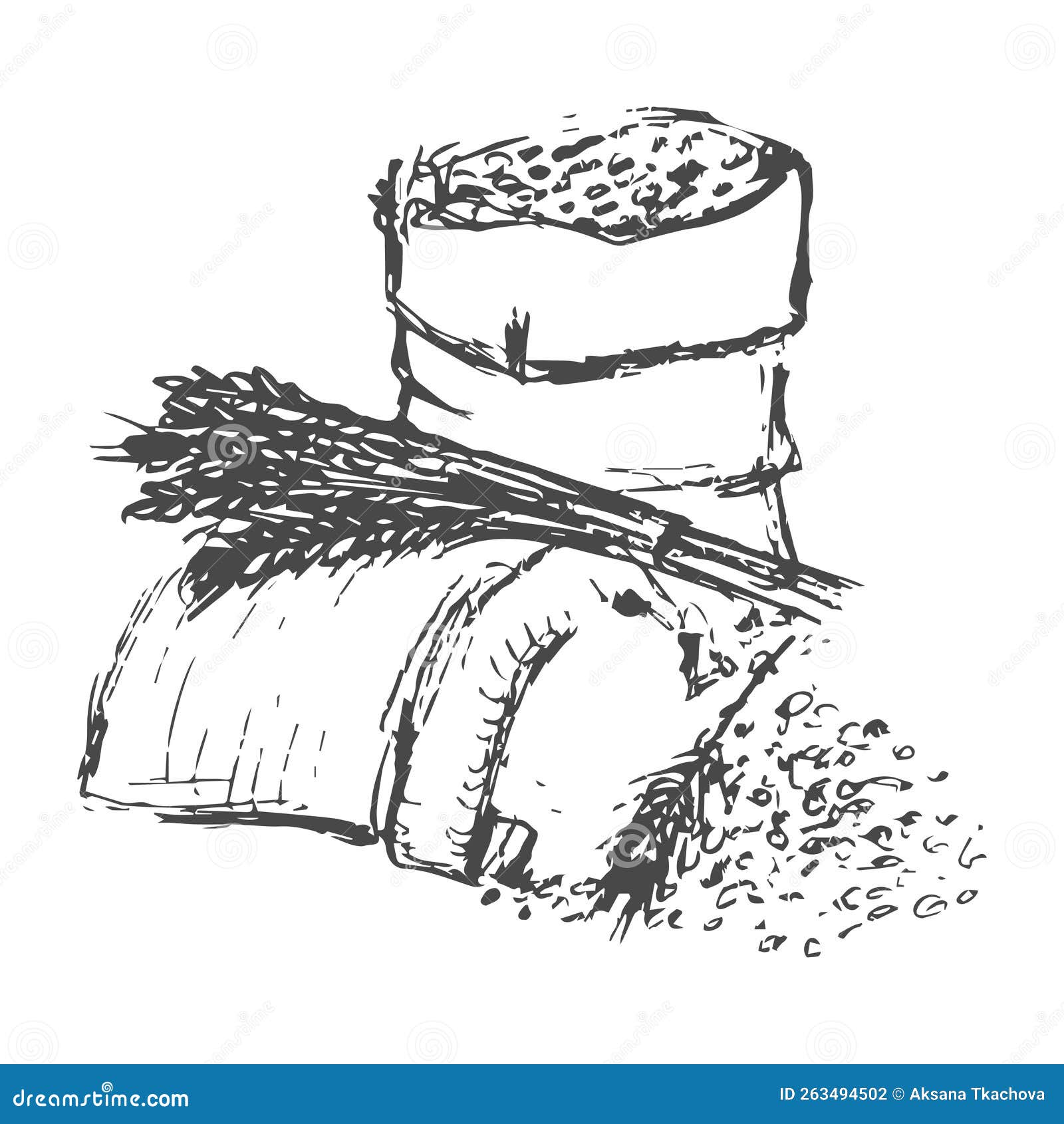 Vector Illustration of a Bag of Grain and Flour for Baking Bread, Drawn ...