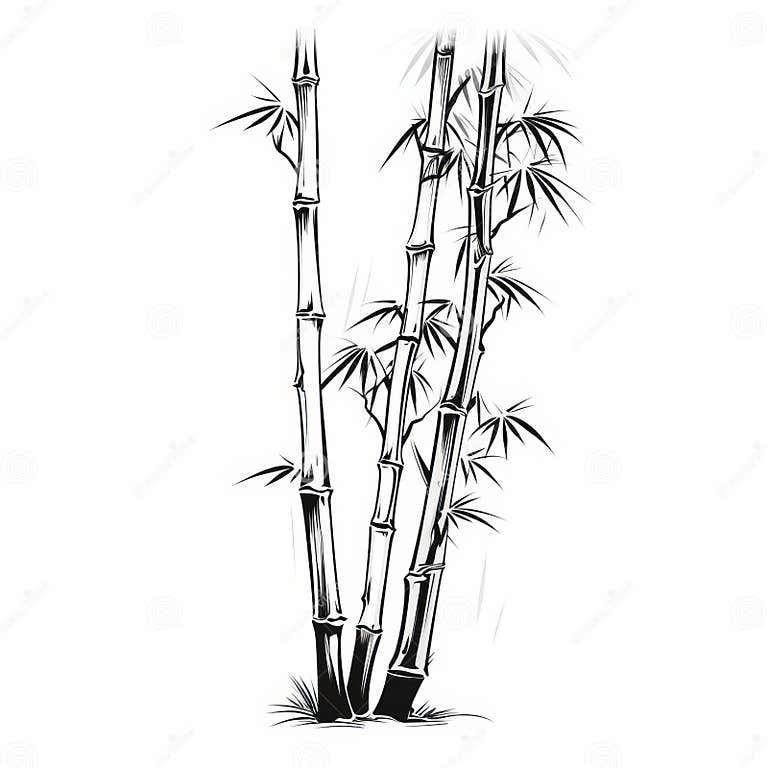 Vintage Black and White Bamboo Tree Illustrations in Clean Inking Style ...