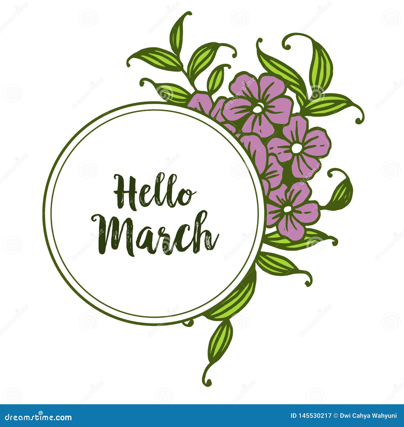 Vector Illustration Banner Hello March with Design Floral Frame Stock ...