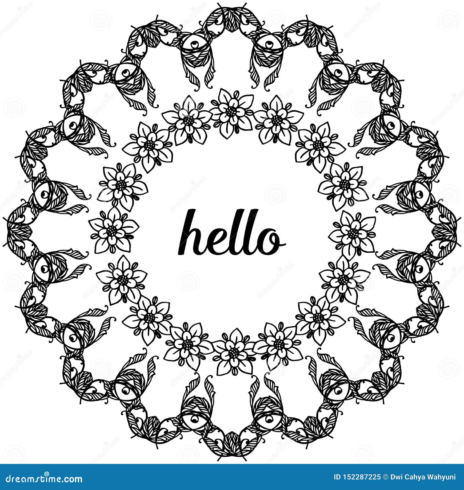 Vector Illustration Banner of Writing Hello with Various Cute Flower ...
