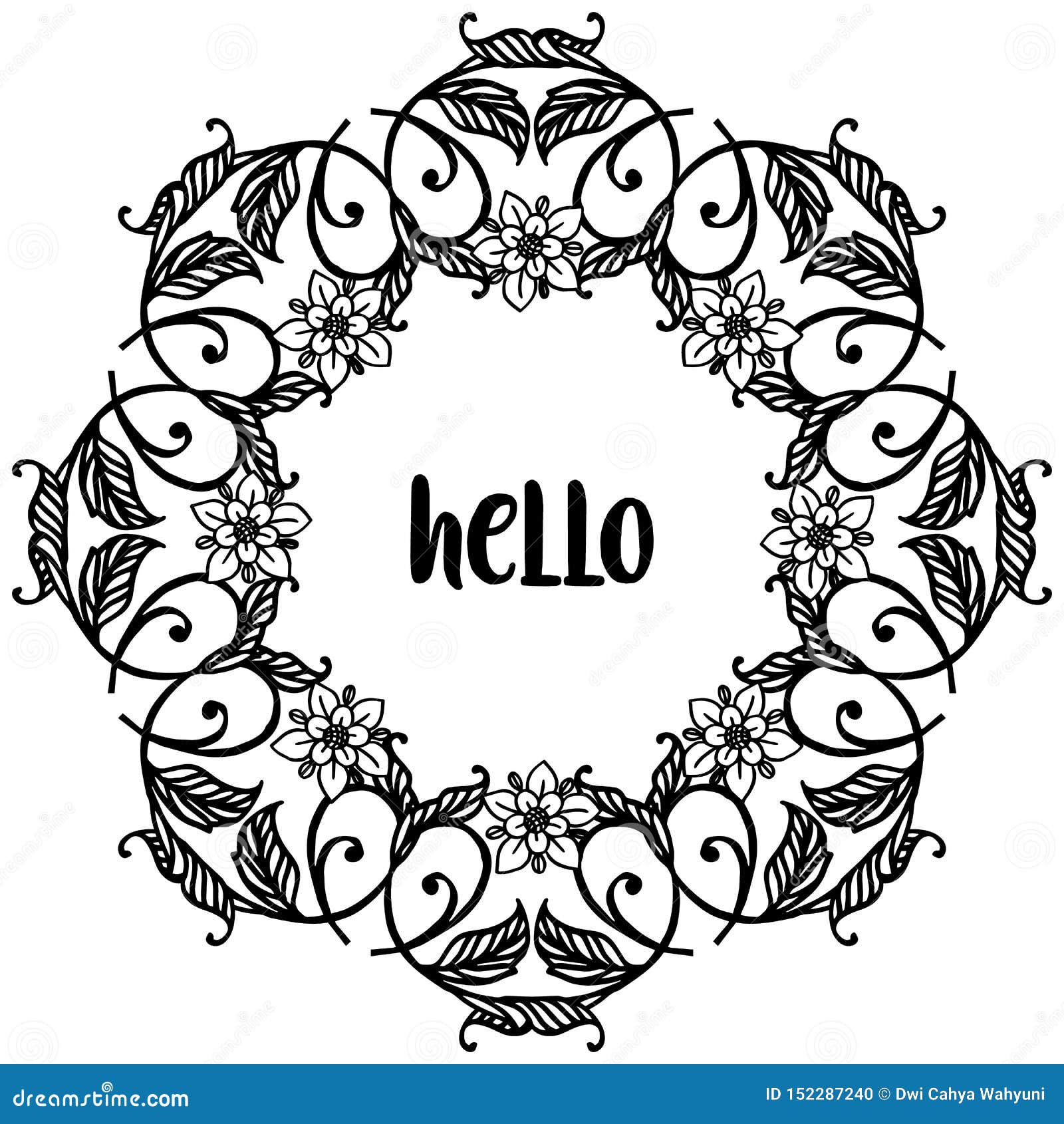 Vector Illustration Banner of Writing Hello with Various Cute Flower ...