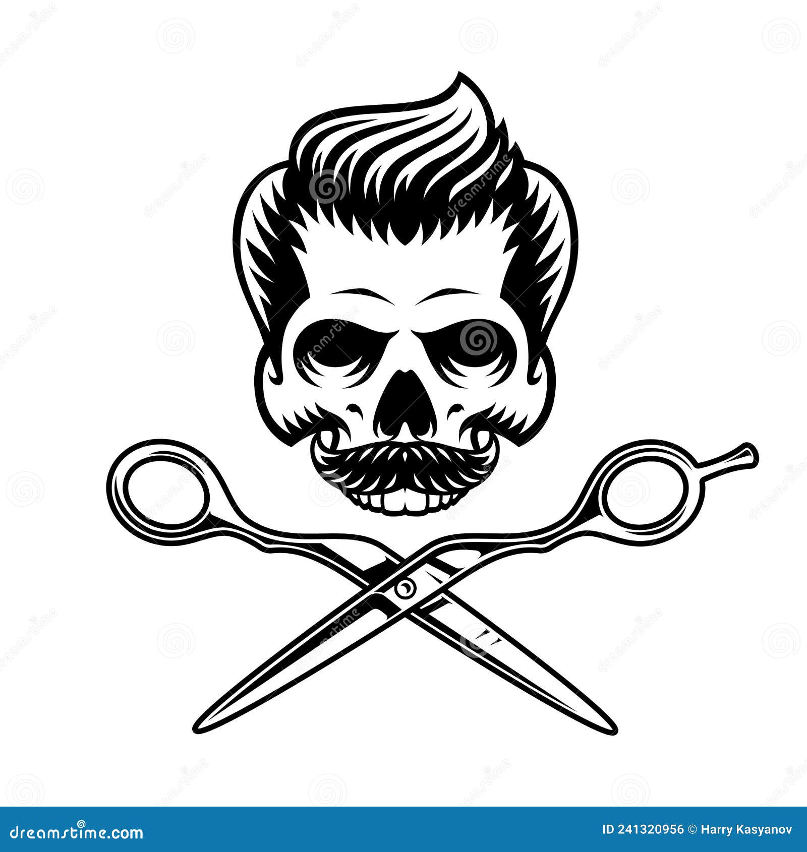 Barber skull with scissors stock vector. Illustration of skull - 241320956