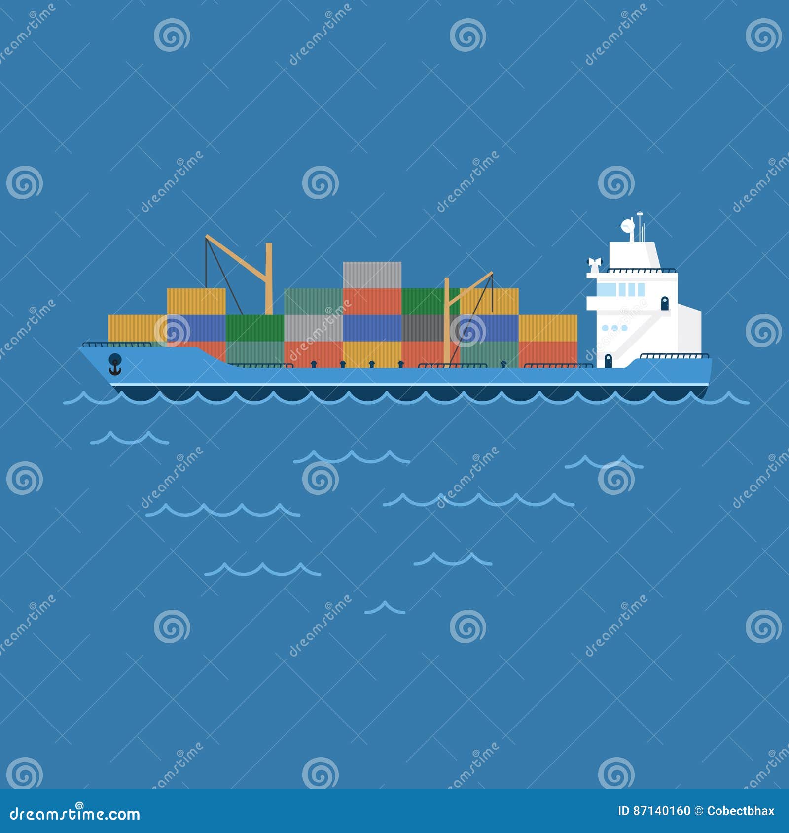 Vector Illustration Barge Cargo Ship Transporting Containers Floating ...