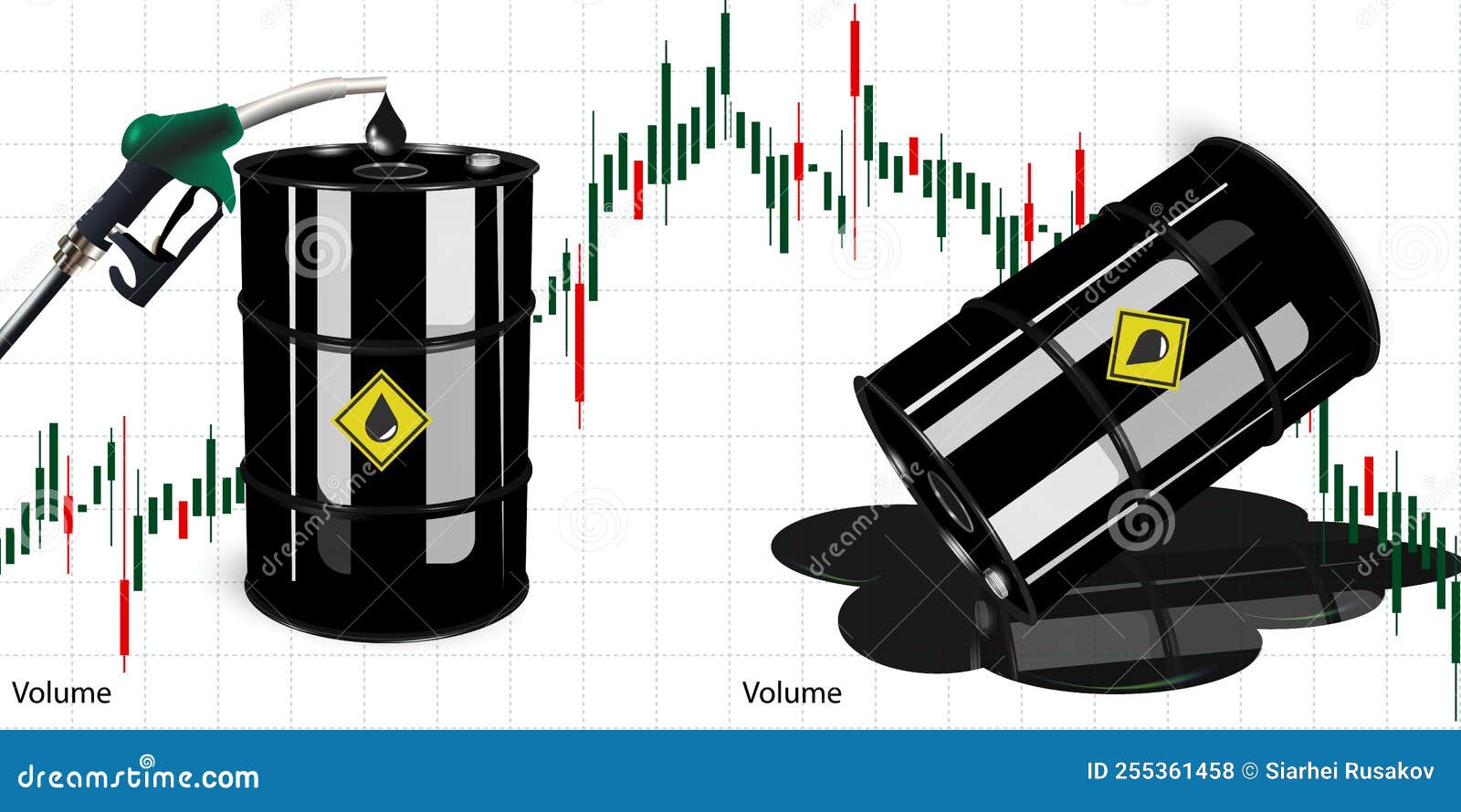 Vector Illustration of a Barrel of Ferrous Oil with a Financial Chart Showing an Increase or ...