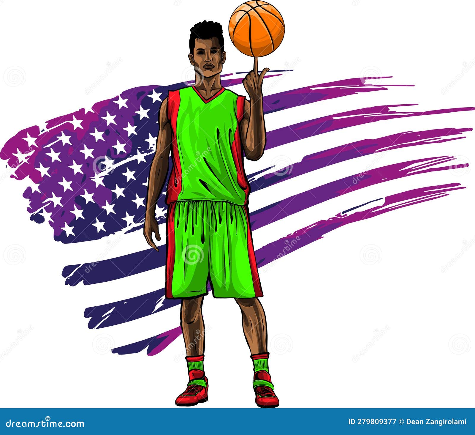 Vector Illustration of Basketball Player with American Flag Stock ...
