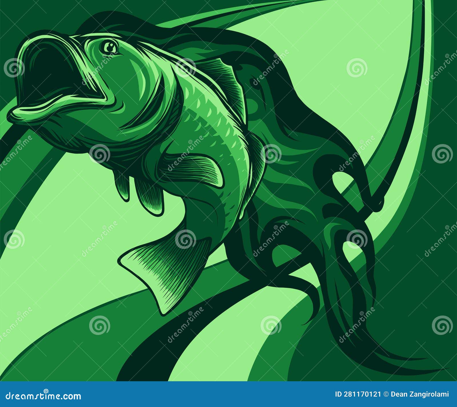 Vector Illustration of Bass Fish in Colored Background Stock Vector ...